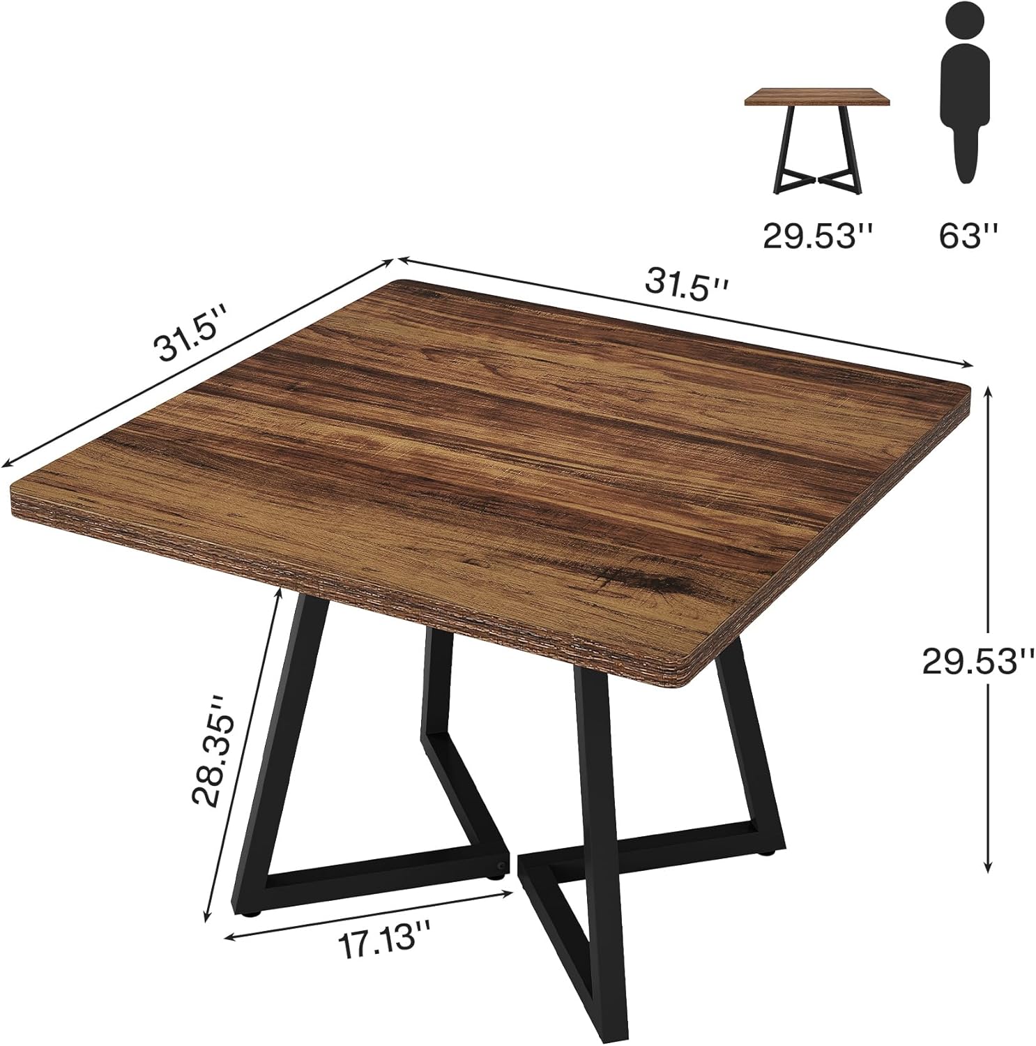 Tribesigns Square Dining Table for 2 31 5 in. Industrial Dinner Table ...