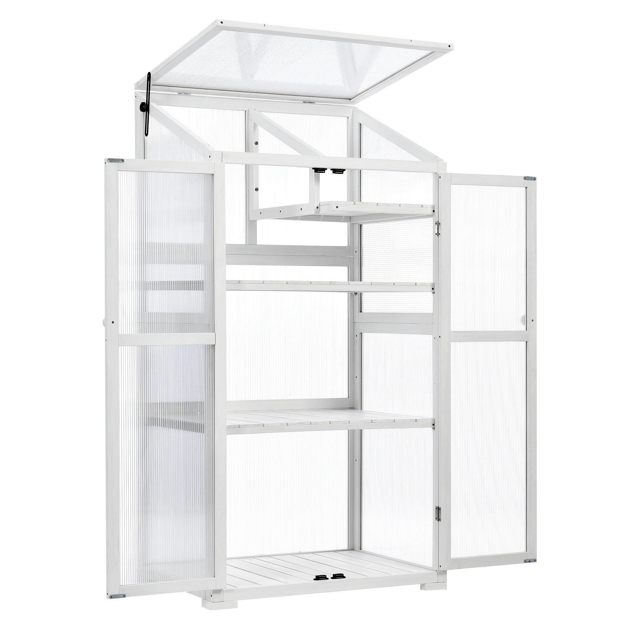 Dimakai 62 Inch Tall Fir Wood Greenhouse with Wheels Adjustable Shelves ...