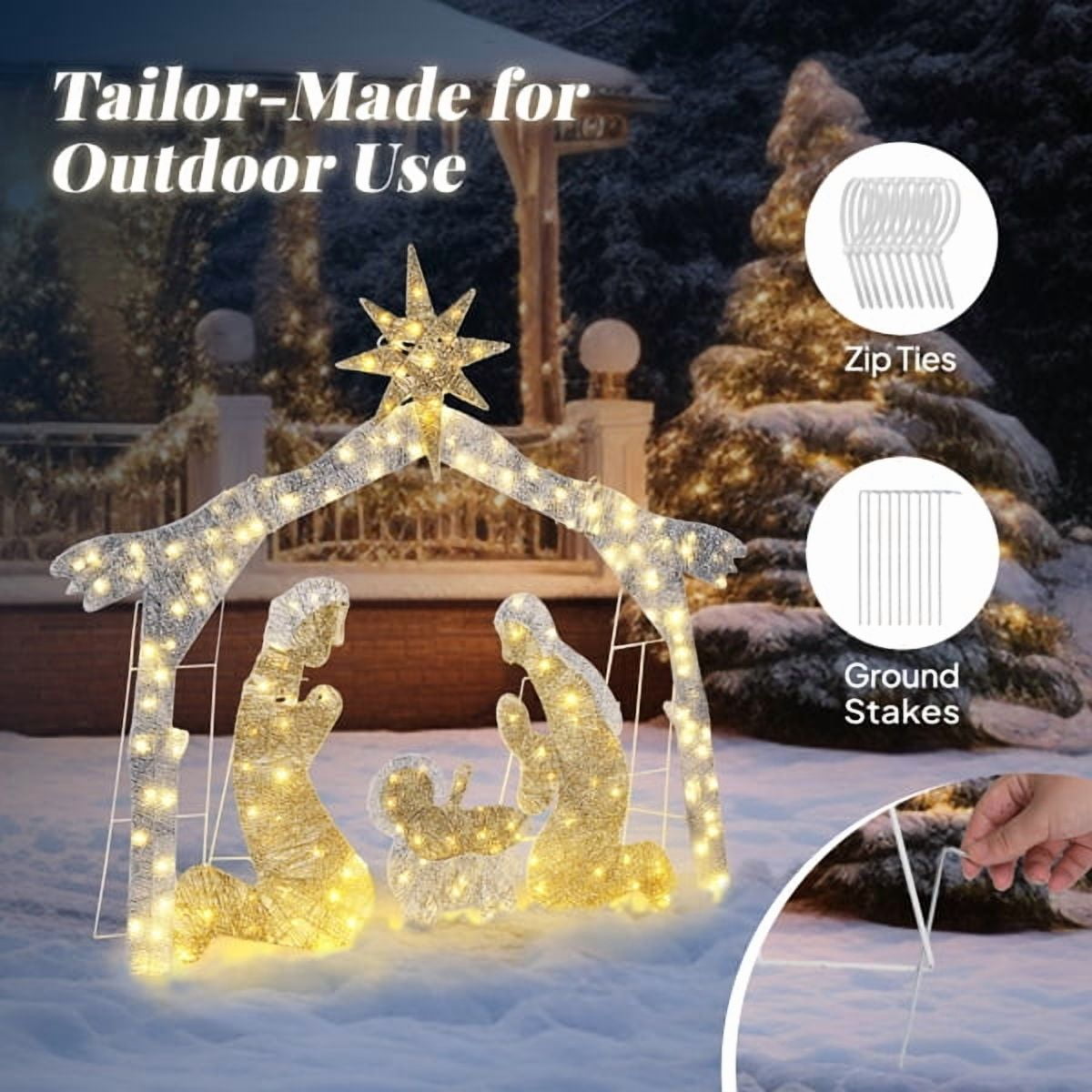 Zyerch 6ft Christmas Nativity Scene Garden Decoration - Silver Roof 190 ...