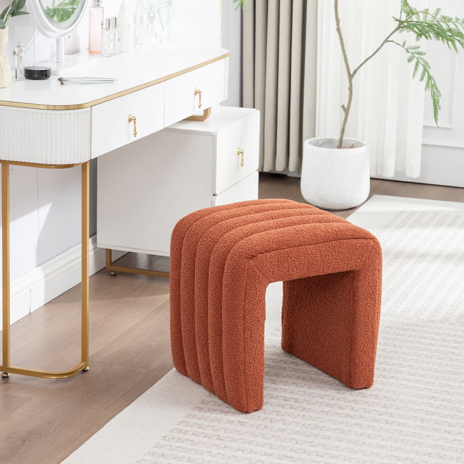 SEYNAR Modern Glam Teddy Velvet Upolstered U-Shaped Ottoman in the ...