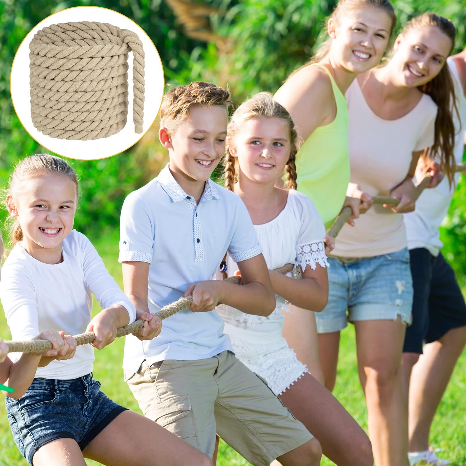 Etokfoks 20ft Cotton Tug of War Rope with Ribbons and Whistle Khaki 1 ...