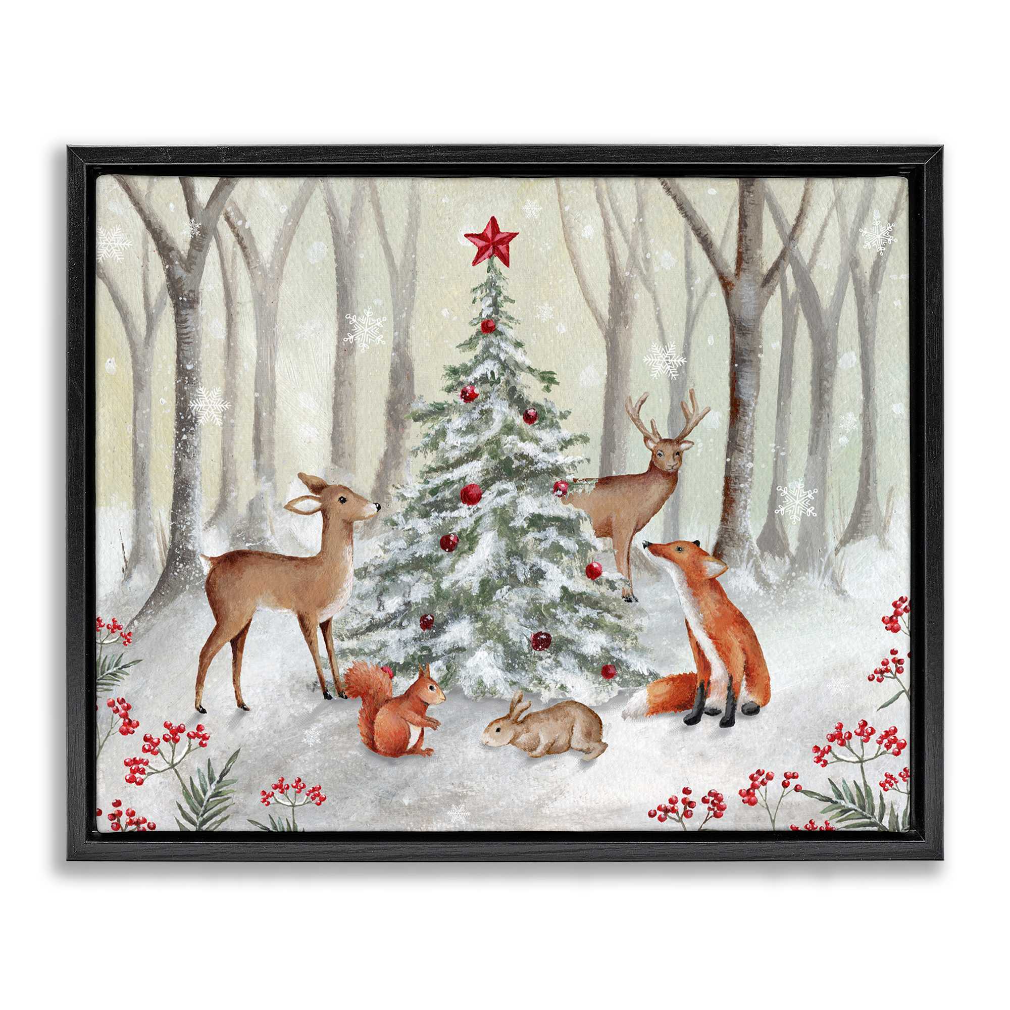 Stupell Industries Forest Animals Christmas Tree Black Floating Frame ...