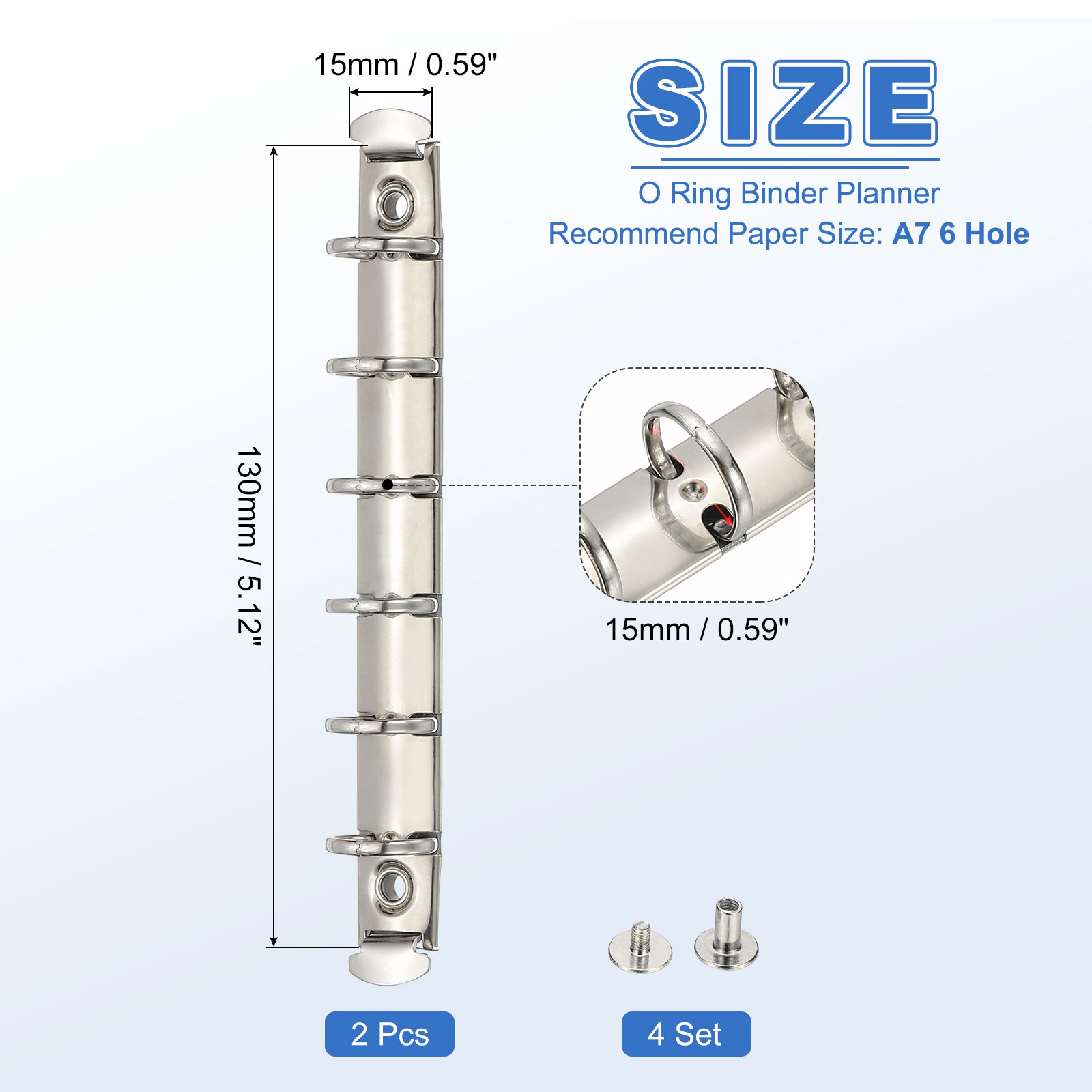 Unique Bargains A7 6 Hole Ring Binder Mechanisms 2 Set 0.6 Inch O Ring ...