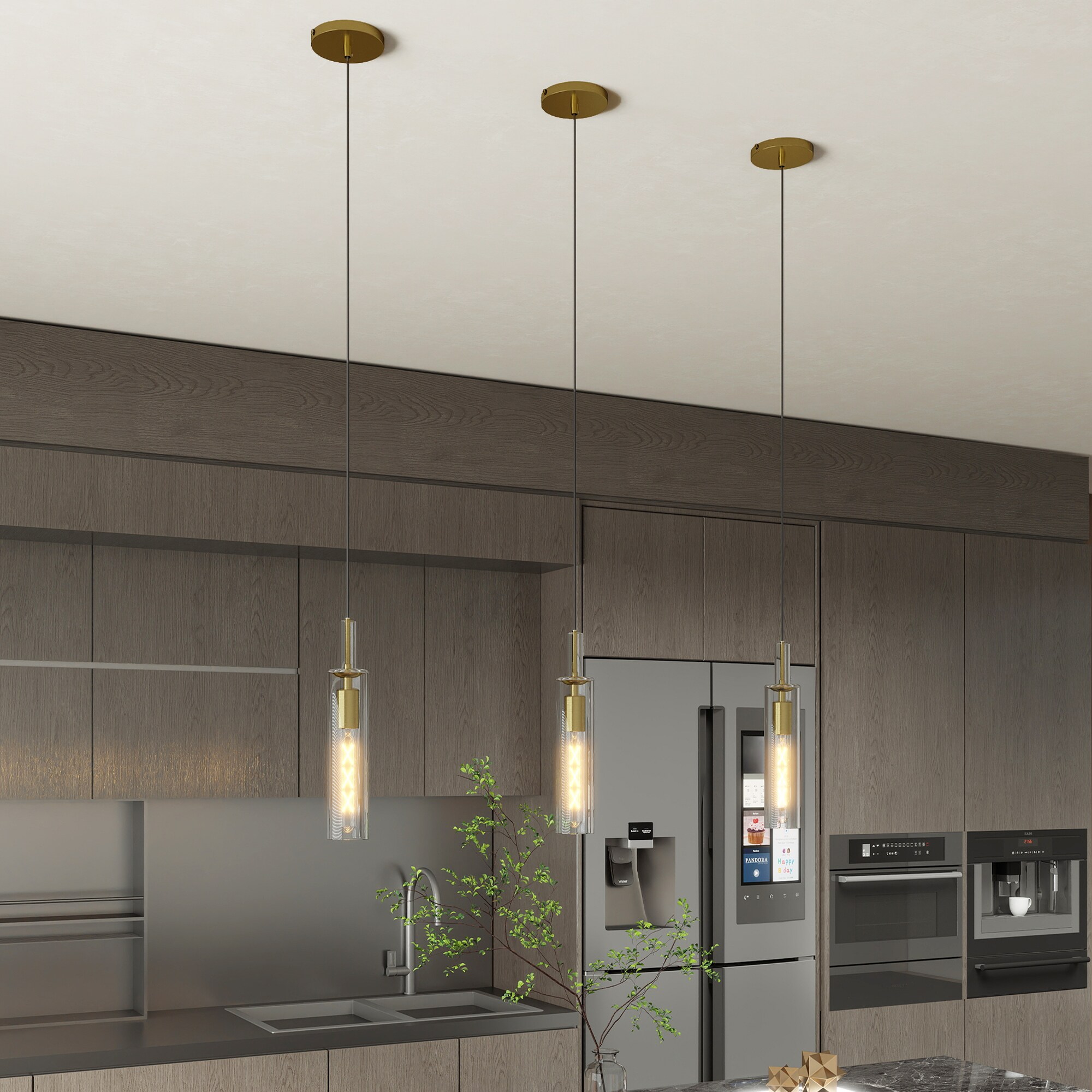 LOVMOR Gold Pendant Light Fixtures 3 Pack Modern Pendant Lighting with ...