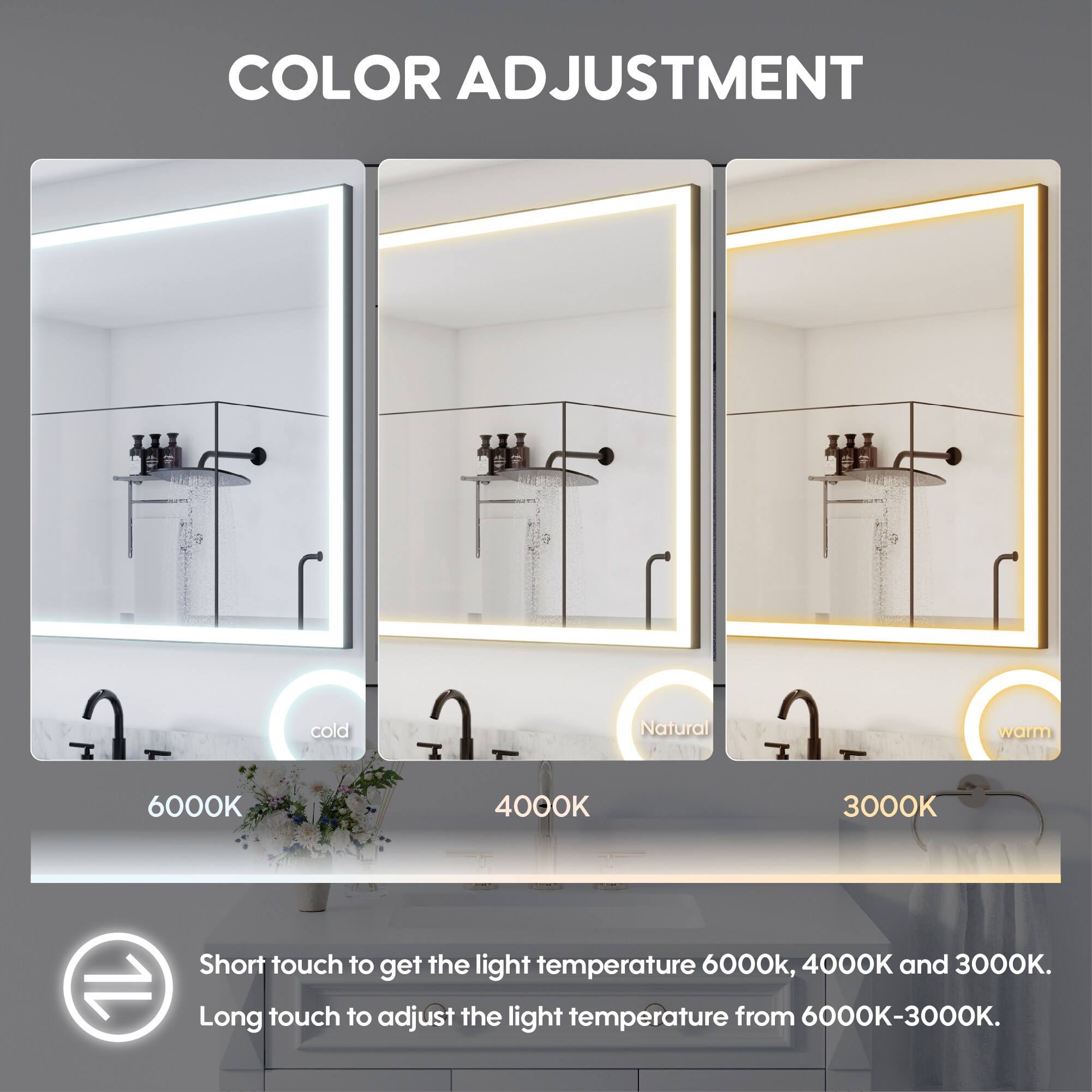 CALVON LED Mirror 84-in x 42-in Framed Rectangle Dimmable LED Lighted ...