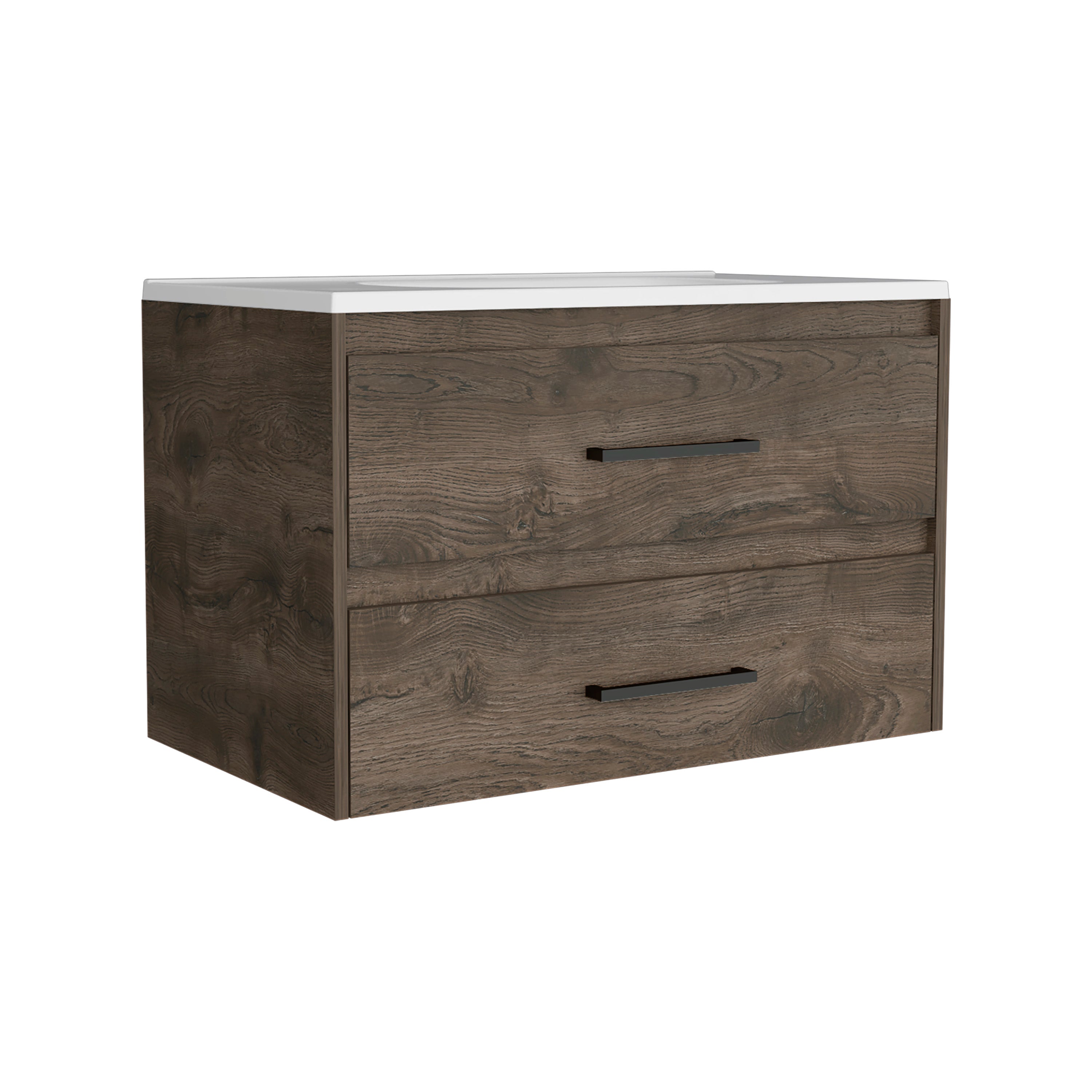 Tinyhomie Floating Bathroom Vanity Two Drawers Dark Brown White Finish ...