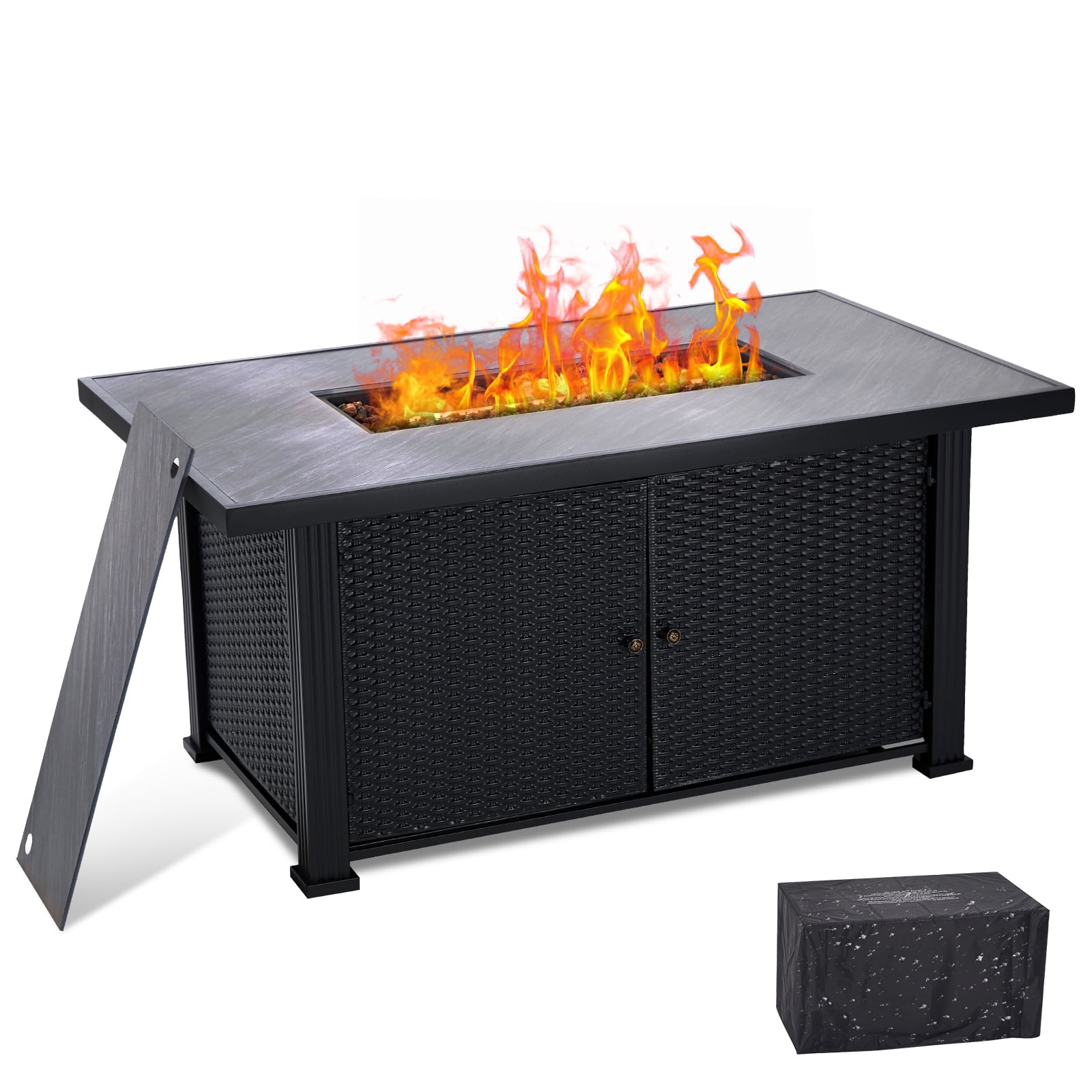 GAOMON 57in Rectangular Propane Fire Pit Table with Lid- 50000 BTU ...