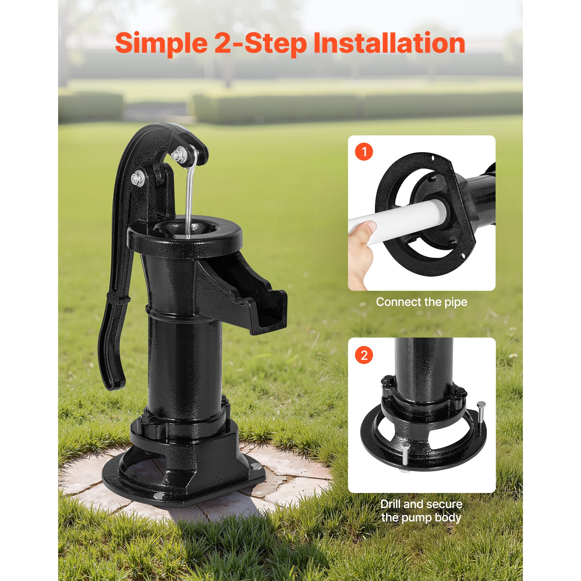 VEVOR Well Hand Pitcher Pump 25 ft Maximum Lift Antique Cast Iron ...