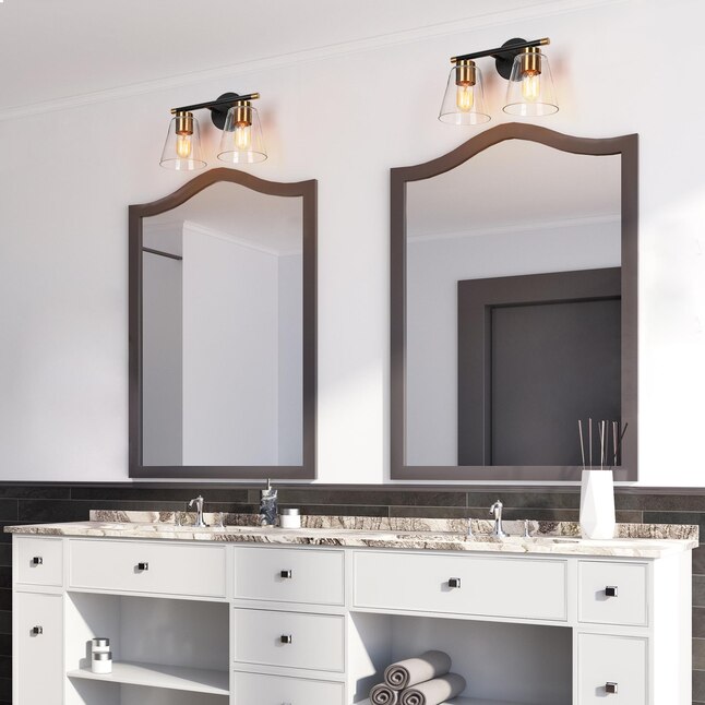 Uolfin 14-in 2-Light Brass Gold and Black Bell LED Transitional Vanity ... Uolfin 14-in 2-Light Brass Gold and Black Bell LED Transitional Vanity ...