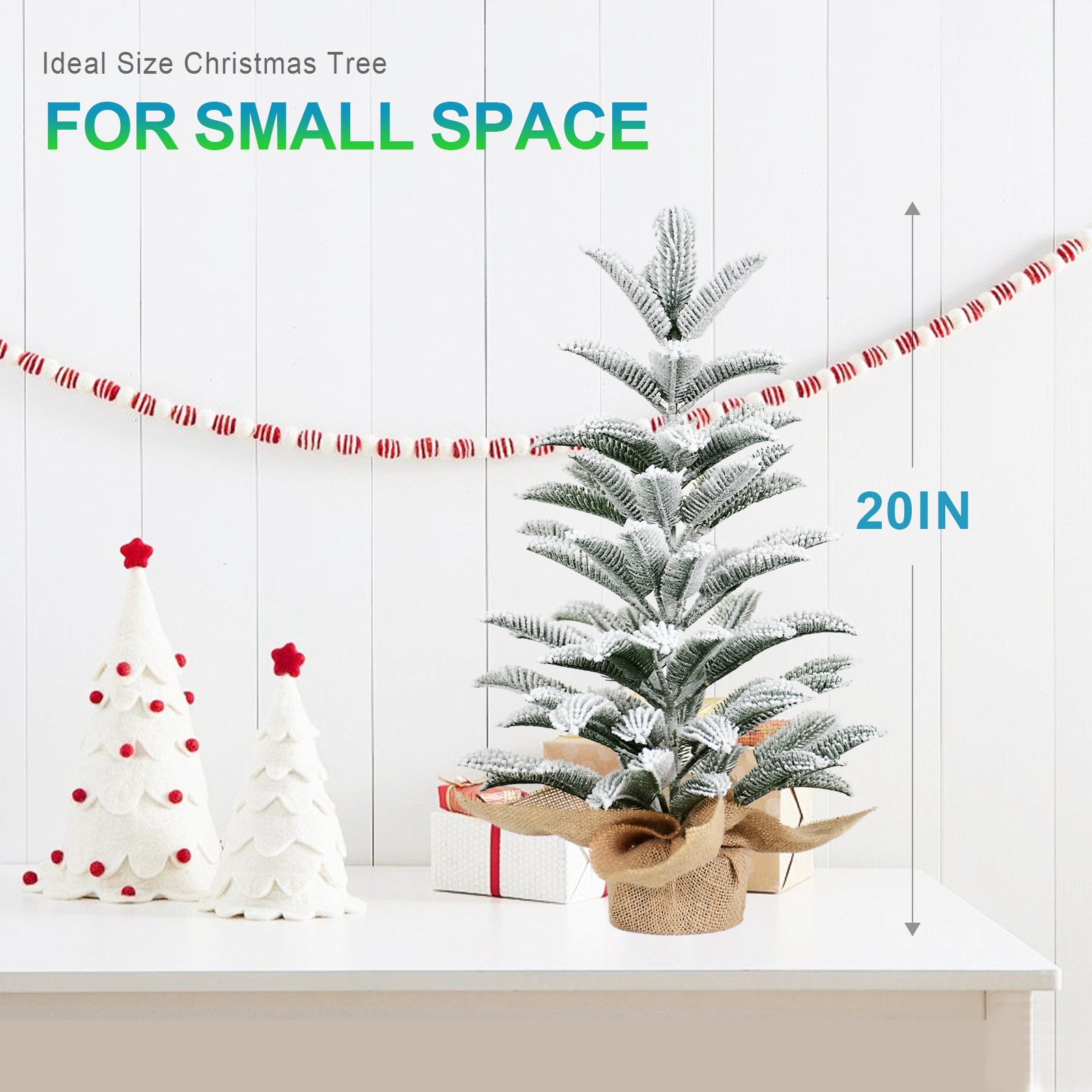 LOVMOR 50CM Flocked Tabletop Christmas Tree Full PE Snowy Mini 85 Tips ...