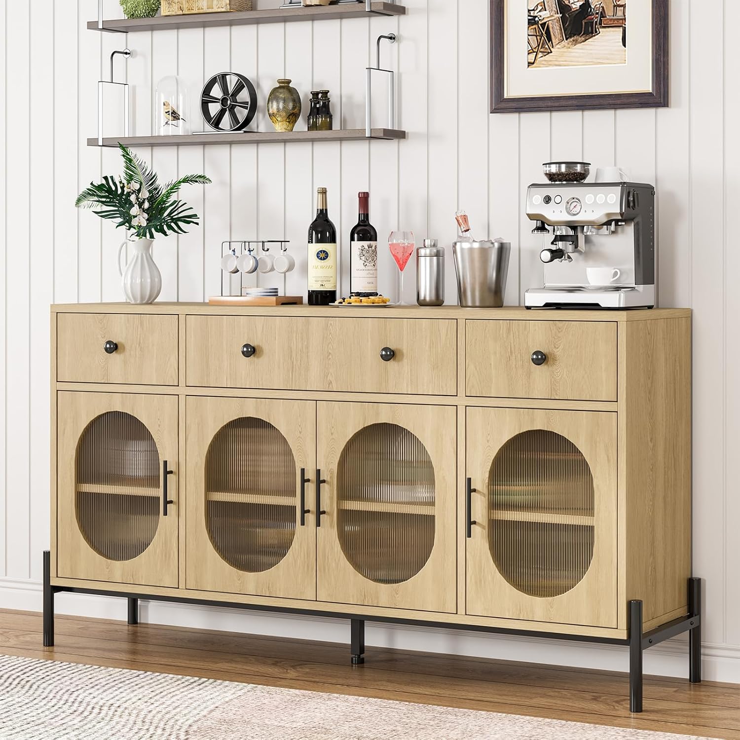 Garvee Buffet Cabinet with Storage 62in Large Sideboard Wooden Cabinet ...