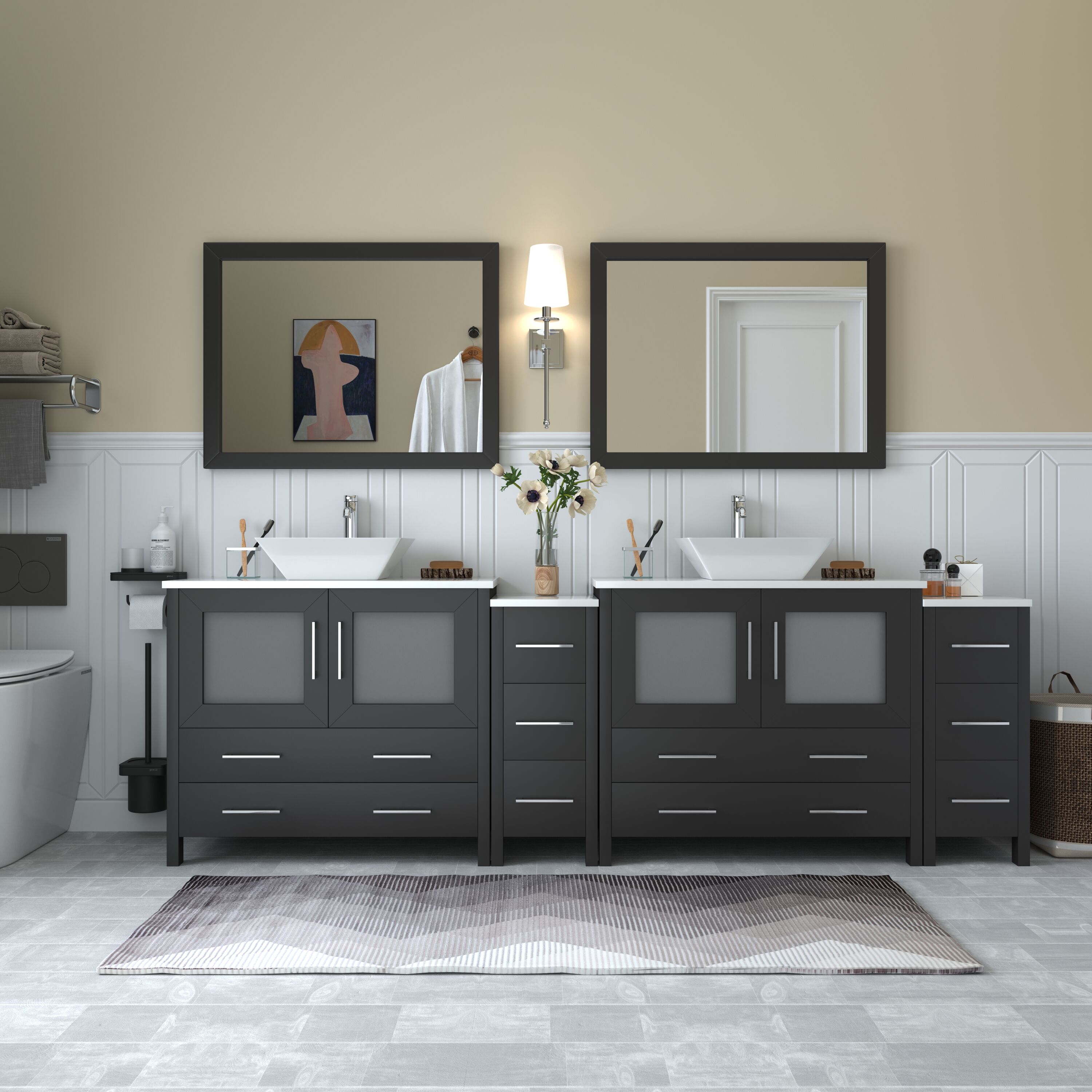 Vanity Art Ravenna 95 in Espresso Double Sink Bathroom Vanity with White Engineered Marble Top Mirror Included VA3136 96E at Lowes