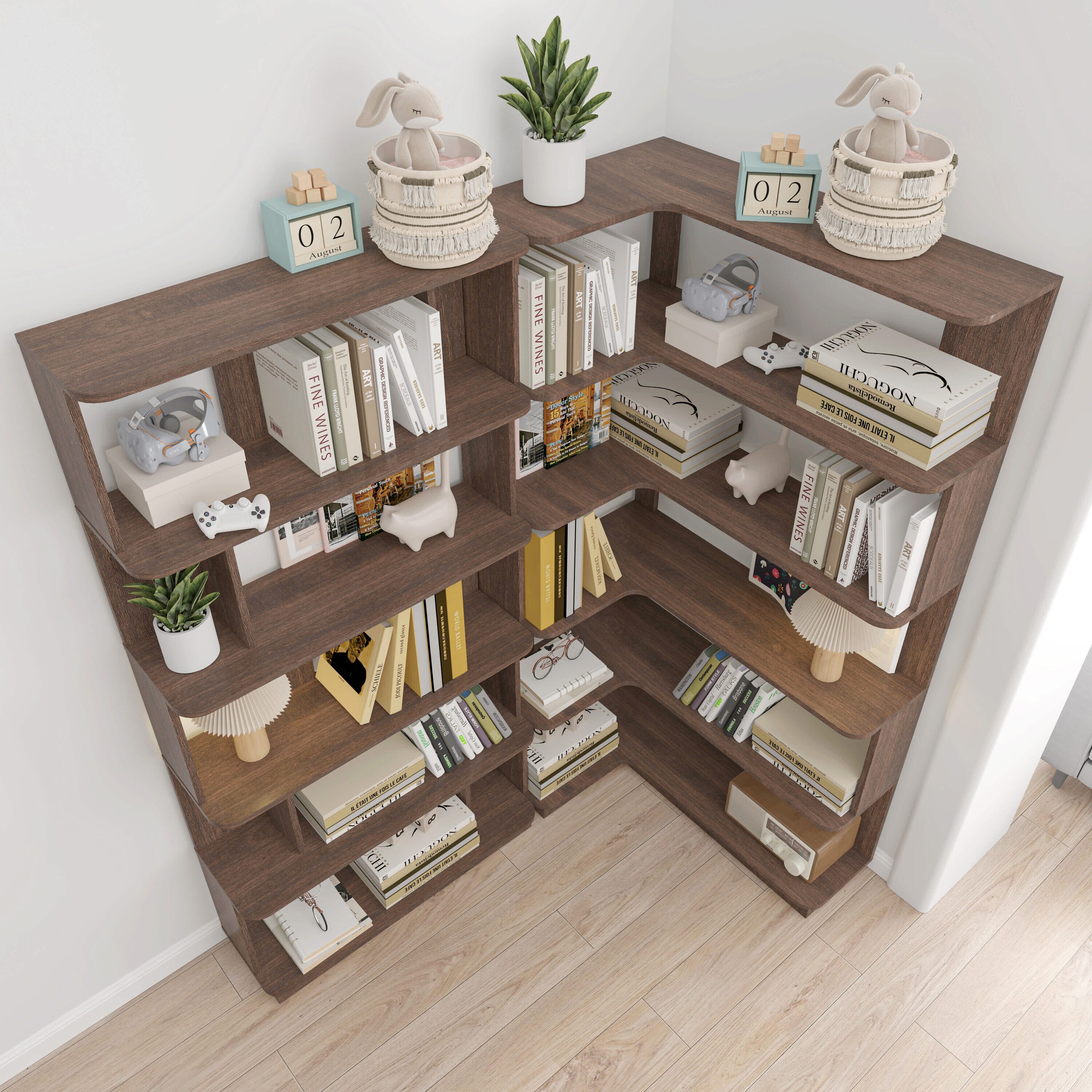 Vynxaria Corner Bookshelf Set of 2 90cm 80cm Extendable Free ...