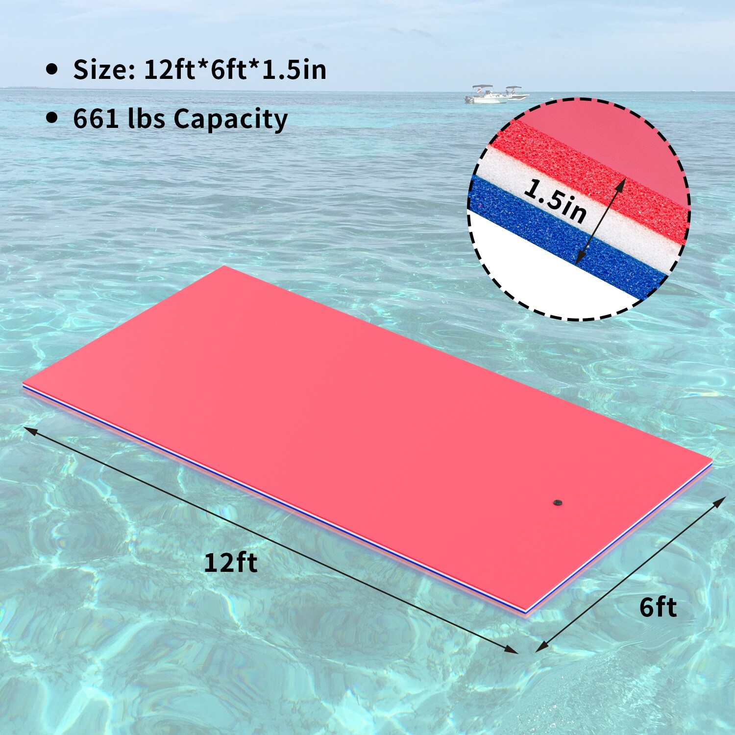 RaDEWAY 144-in x 72-in 6-Seat Red&White&Blue Foam Raft SO030104-REBL ...