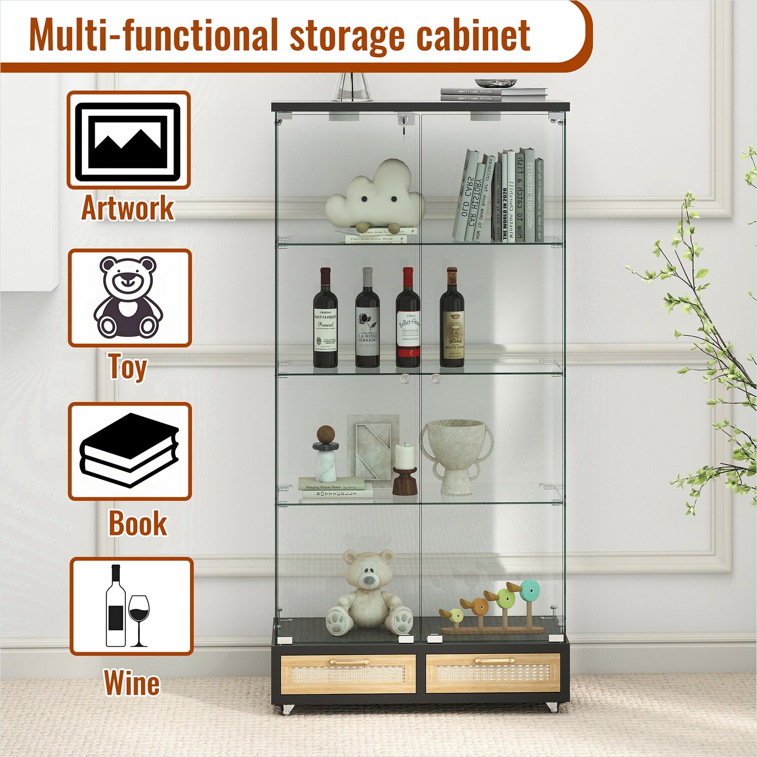 Naturefalls 65.8-Inch Modern Display Cabinet with Glass Doors and ...