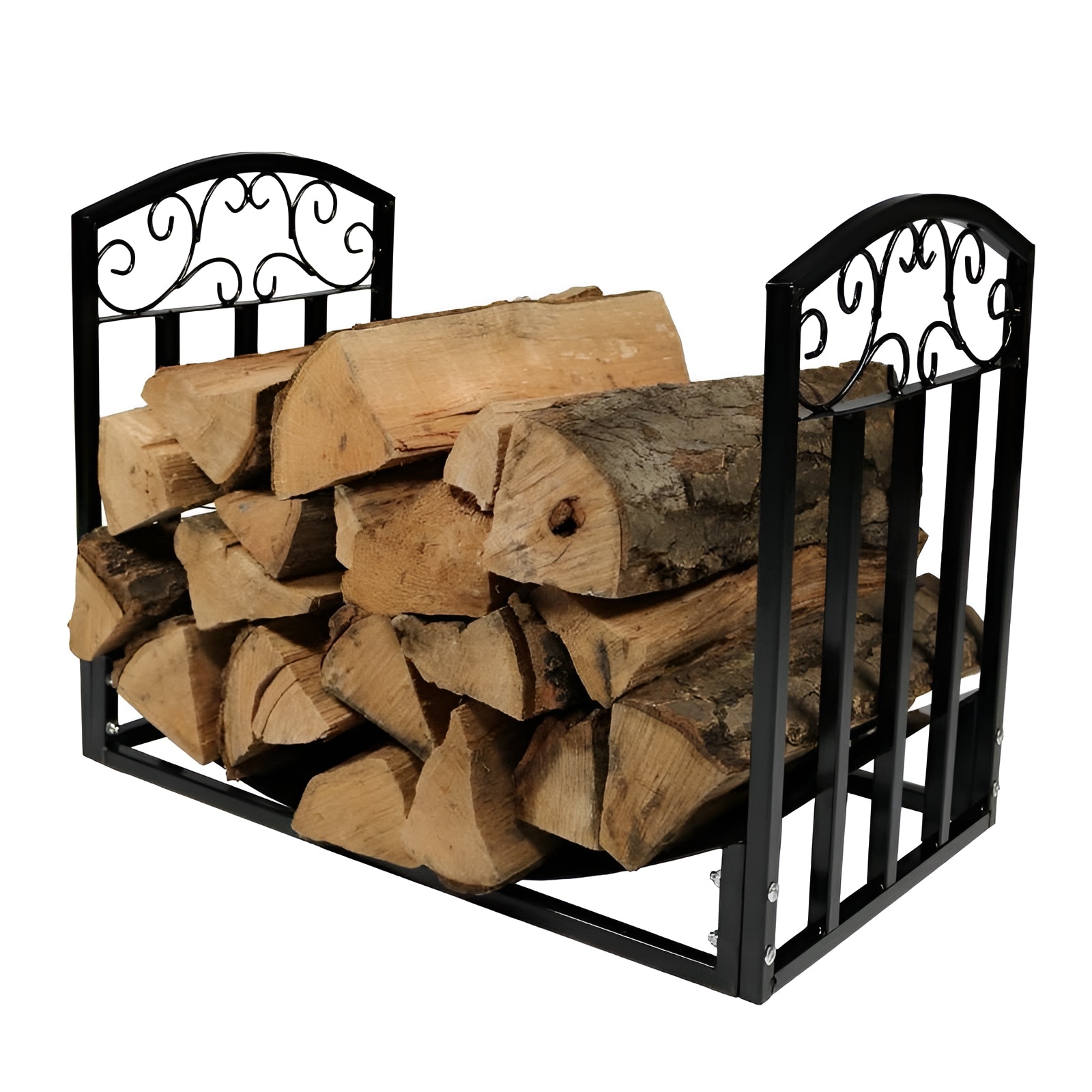Slickblue Black Metal Firewood Rack - Scrollwork Design Keeps Wood Off ...