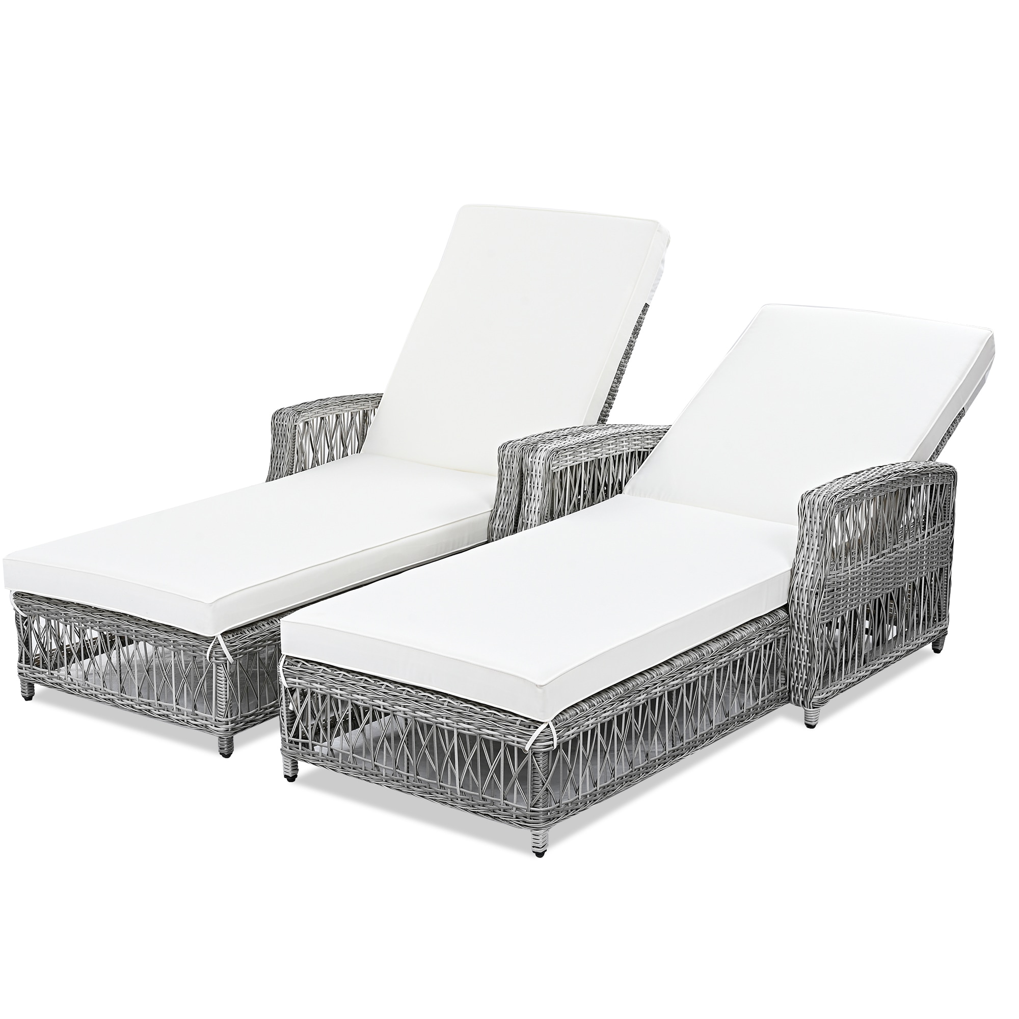 Bybafun Set of 2 Wicker Beige+Gray Metal Frame Stationary Chaise Lounge ...
