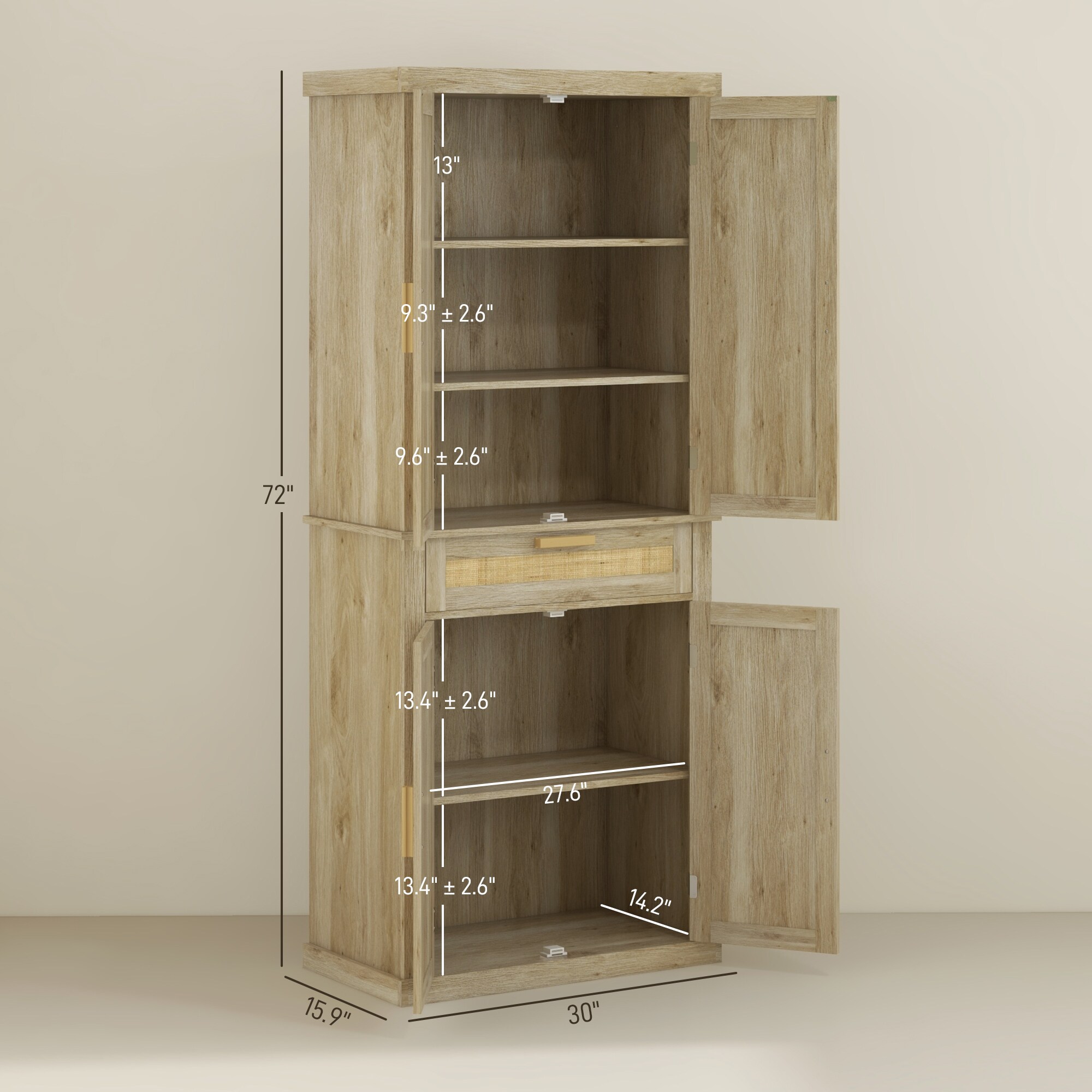 HomCom 72in Tall Kitchen Pantry Cabinet with Rattan Panels Freestanding ...