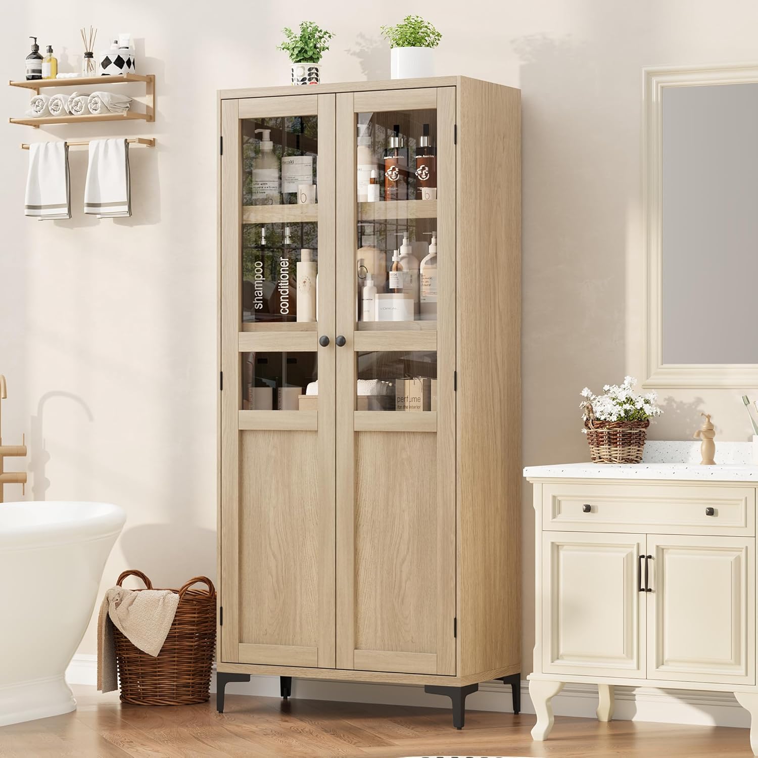 IdealHouse Tall Storage Cabinet Kitchen Pantry 5 Tier Bathroom Cabinet ...
