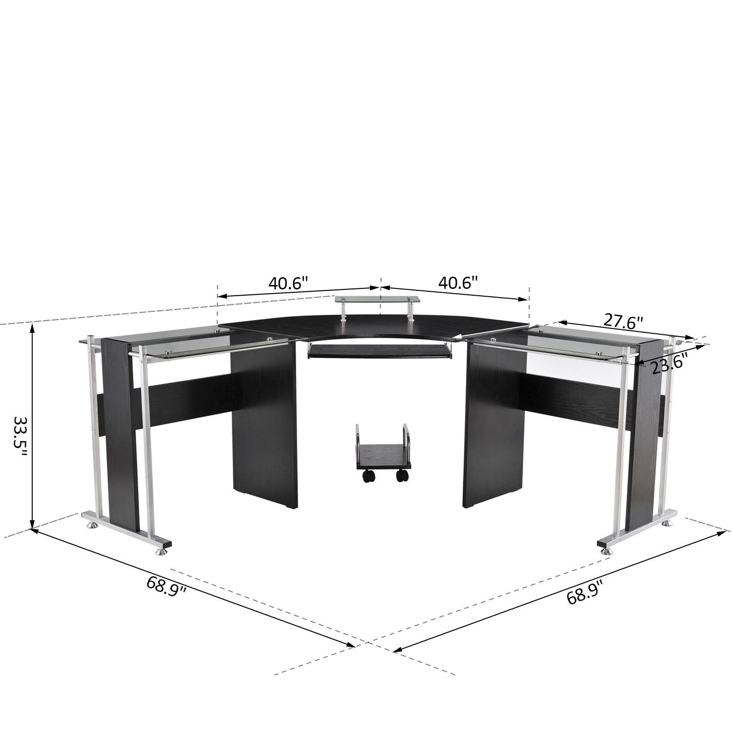 HomCom 69 Modern LShaped Tempered Glass Office Computer Desk with ...