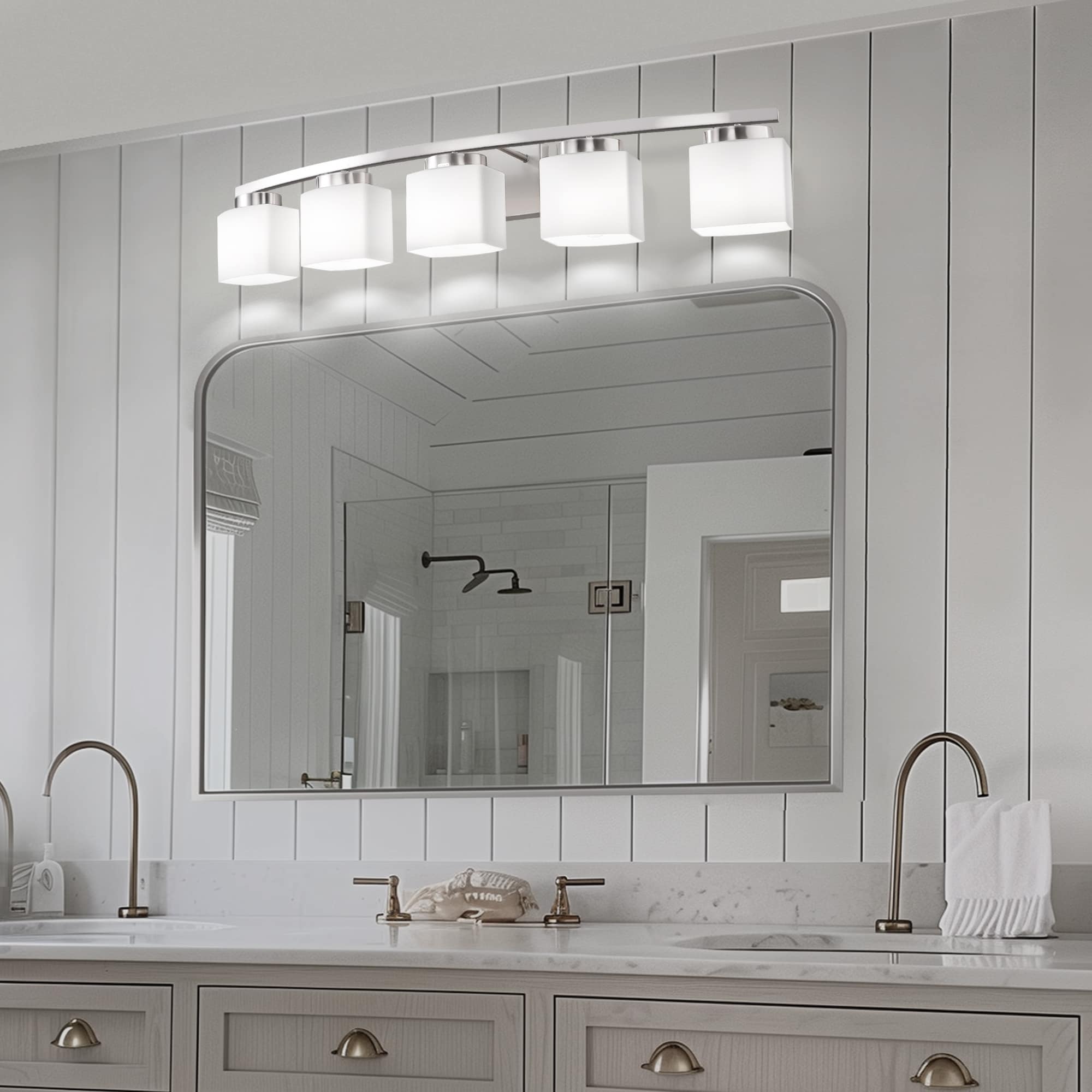 DORESshop 41 inch 5 Light Nickel Modern Square Vanity Light for ...