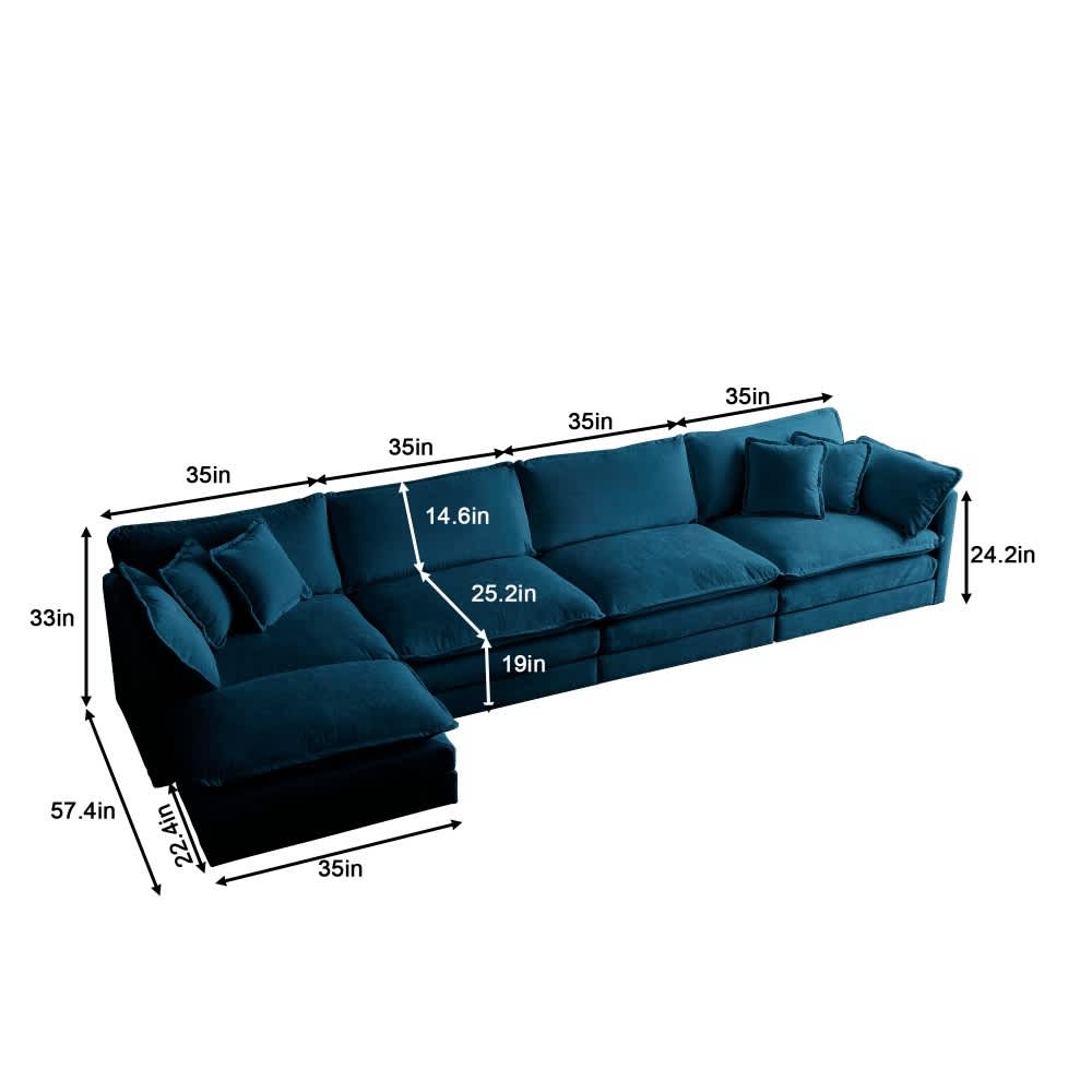 Coolbibila 4 Seater Blue Modular Convertible Sectional Sofa Chenille ...