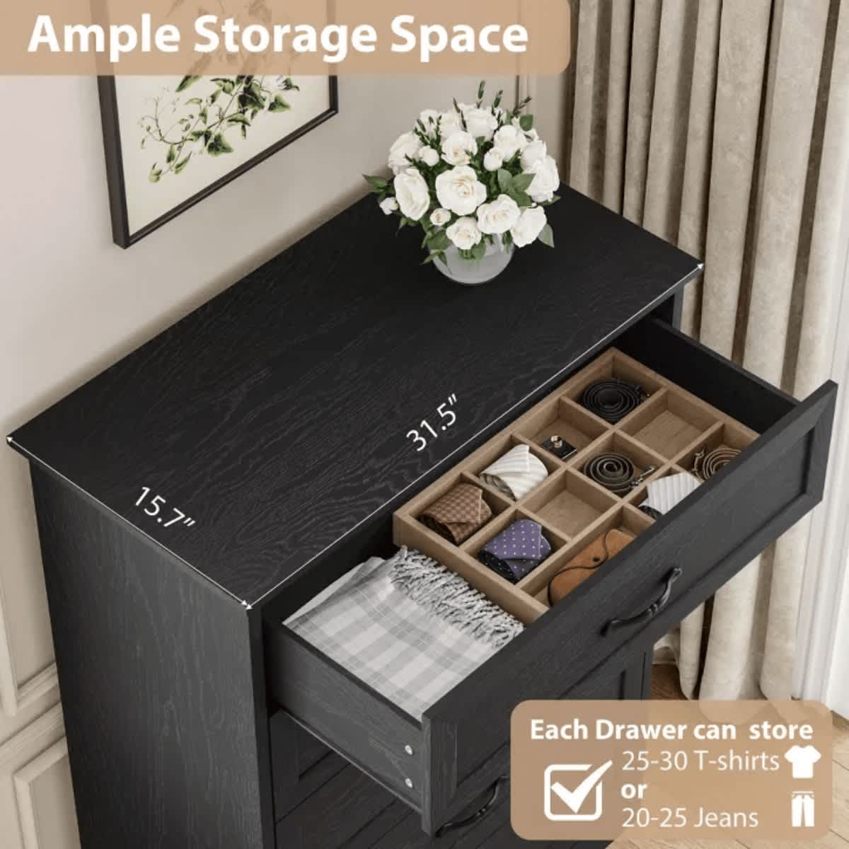 Garvee Modern Chest Of Drawers With Five Drawers Wide Metal Handle ...