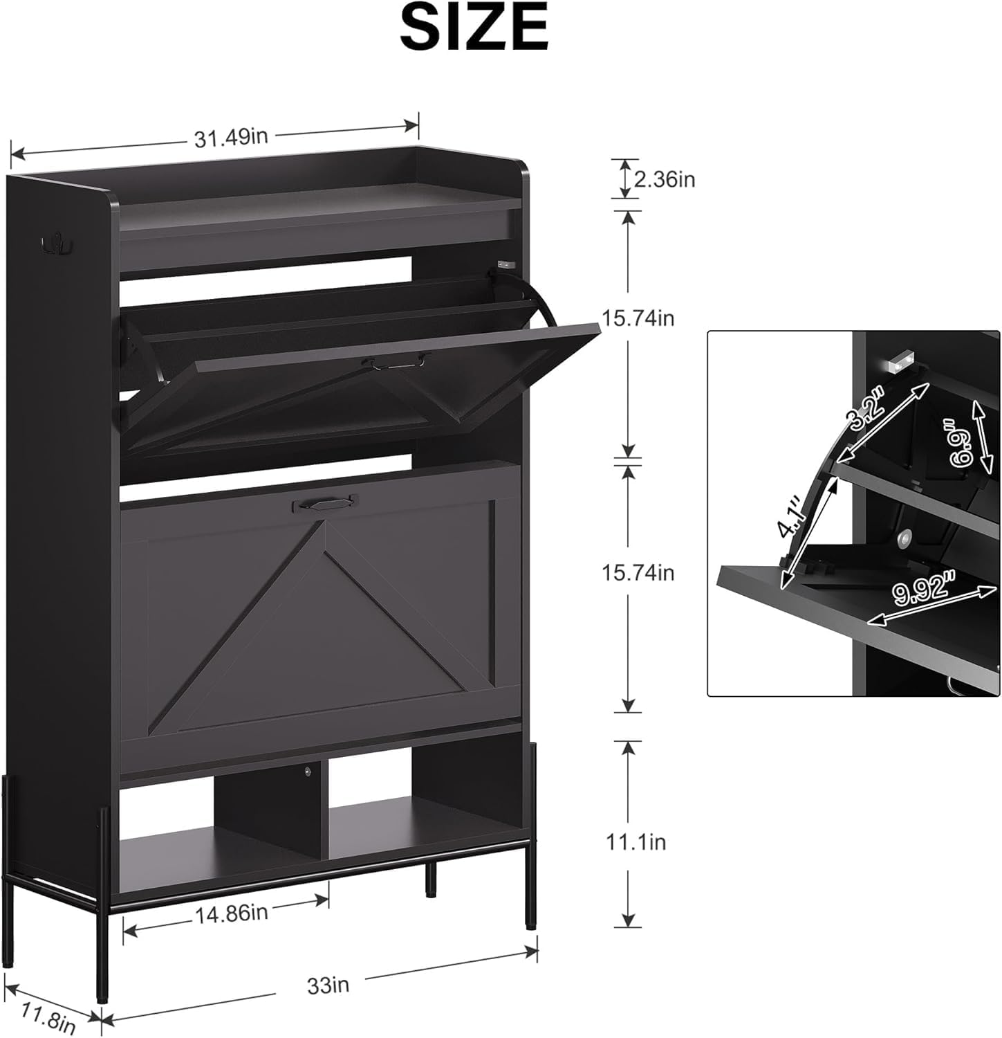 GarveeLife Shoe Cabinet with 2 Flip Drawers and Open Shelf Hidden Shoe ...