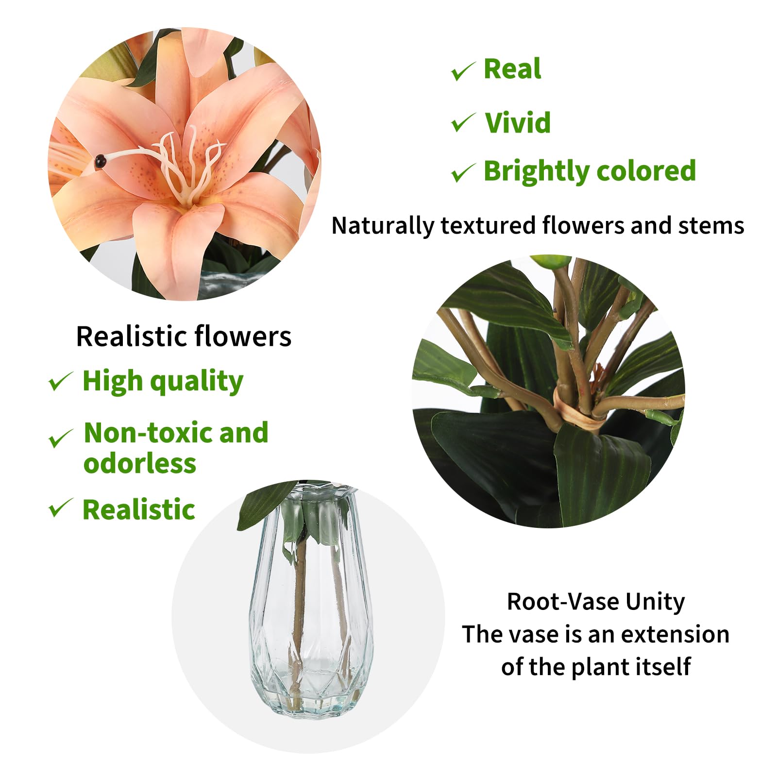 Encore Beets 6 Pcs Real Touch Artificial Lilies Rose Red with Glass ...