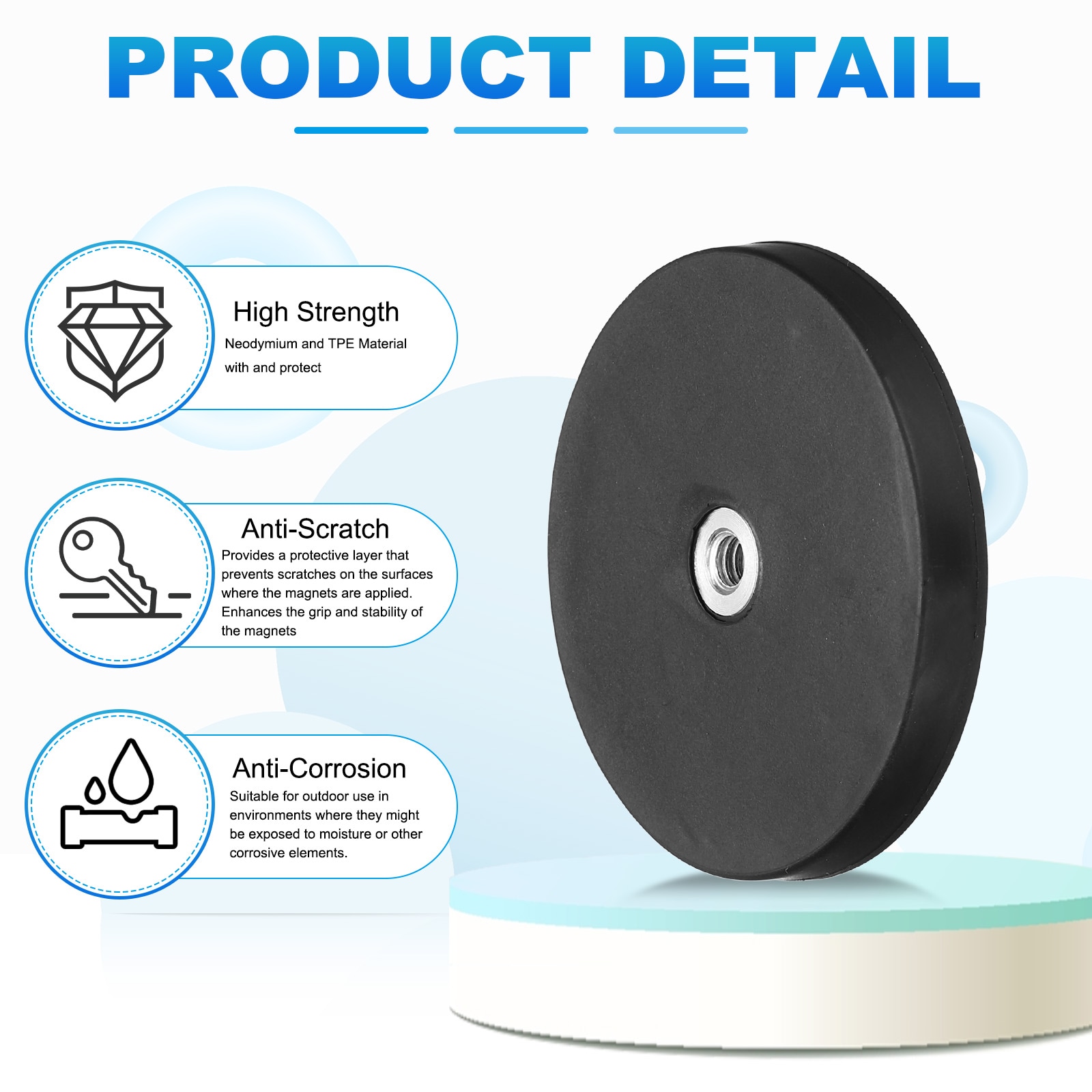 Unique Bargains 2pcs 2.6 Inch Dia Rubber Coated Magnets 44LBS Anti ...