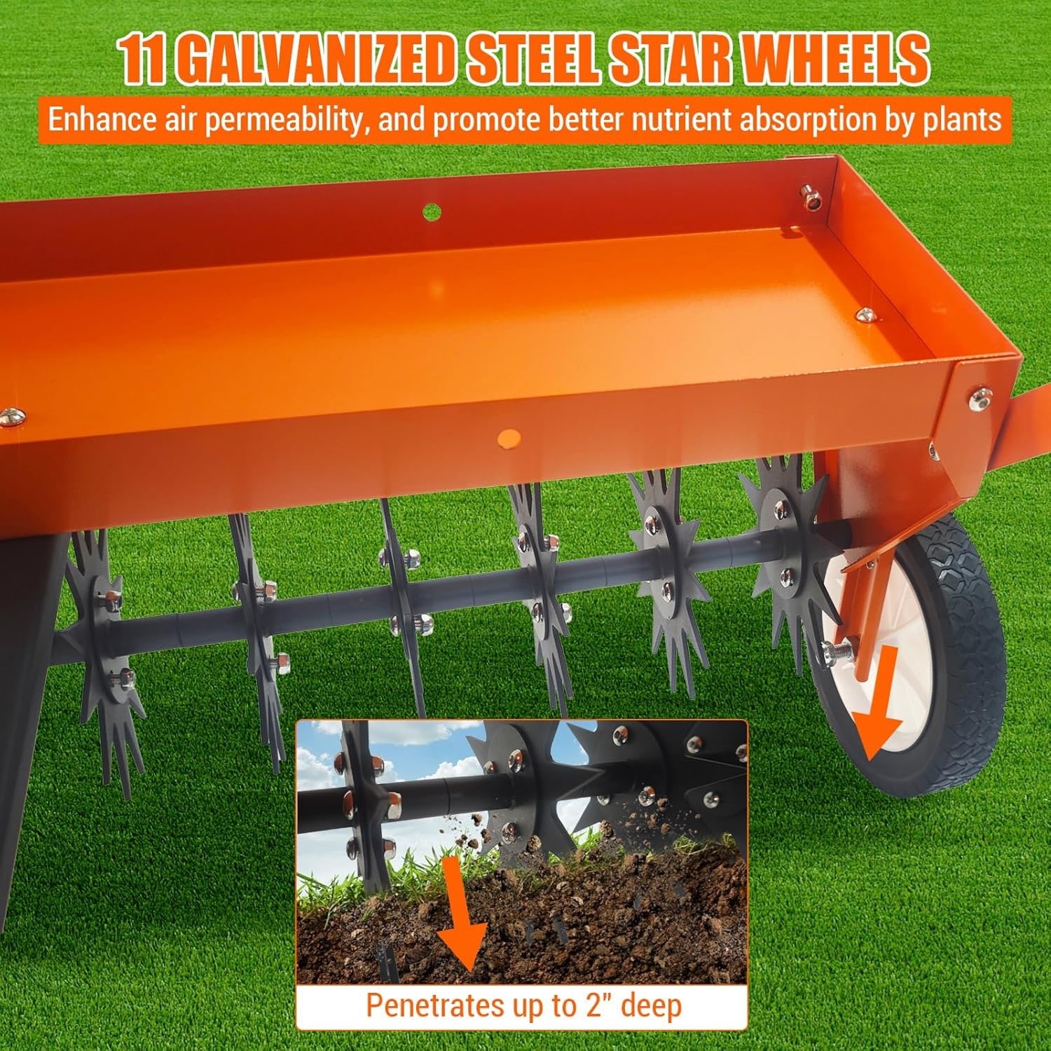 Garvee 40-Inch Tow-Behind Lawn Aerator Heavy-Duty Steel Teeth ...
