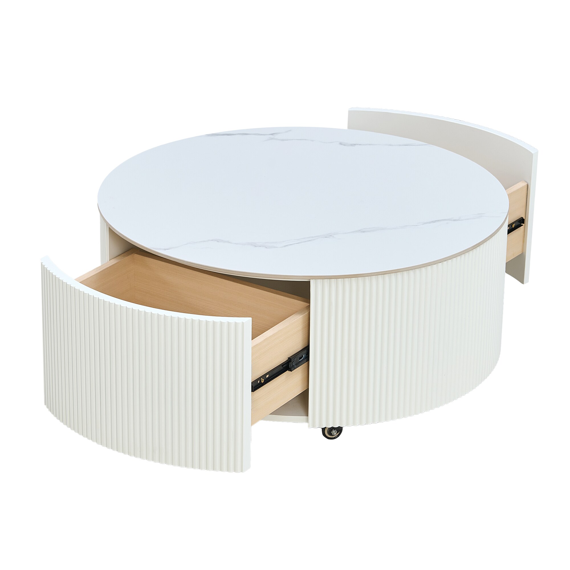 Wooakway 32in. Faux Marble Modern Round Coffee Table with Drawers ...