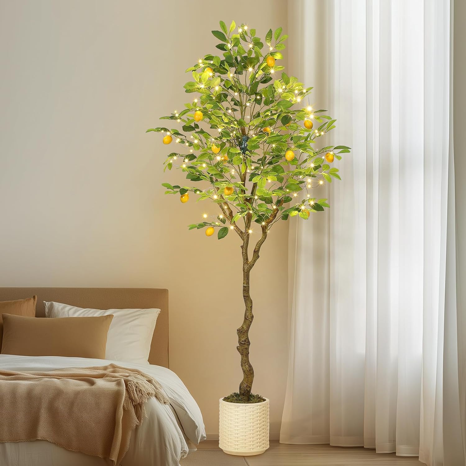 Garvee 6 ft Artificial Lemon Tree Indoor Pre Potted Faux Tree with ...