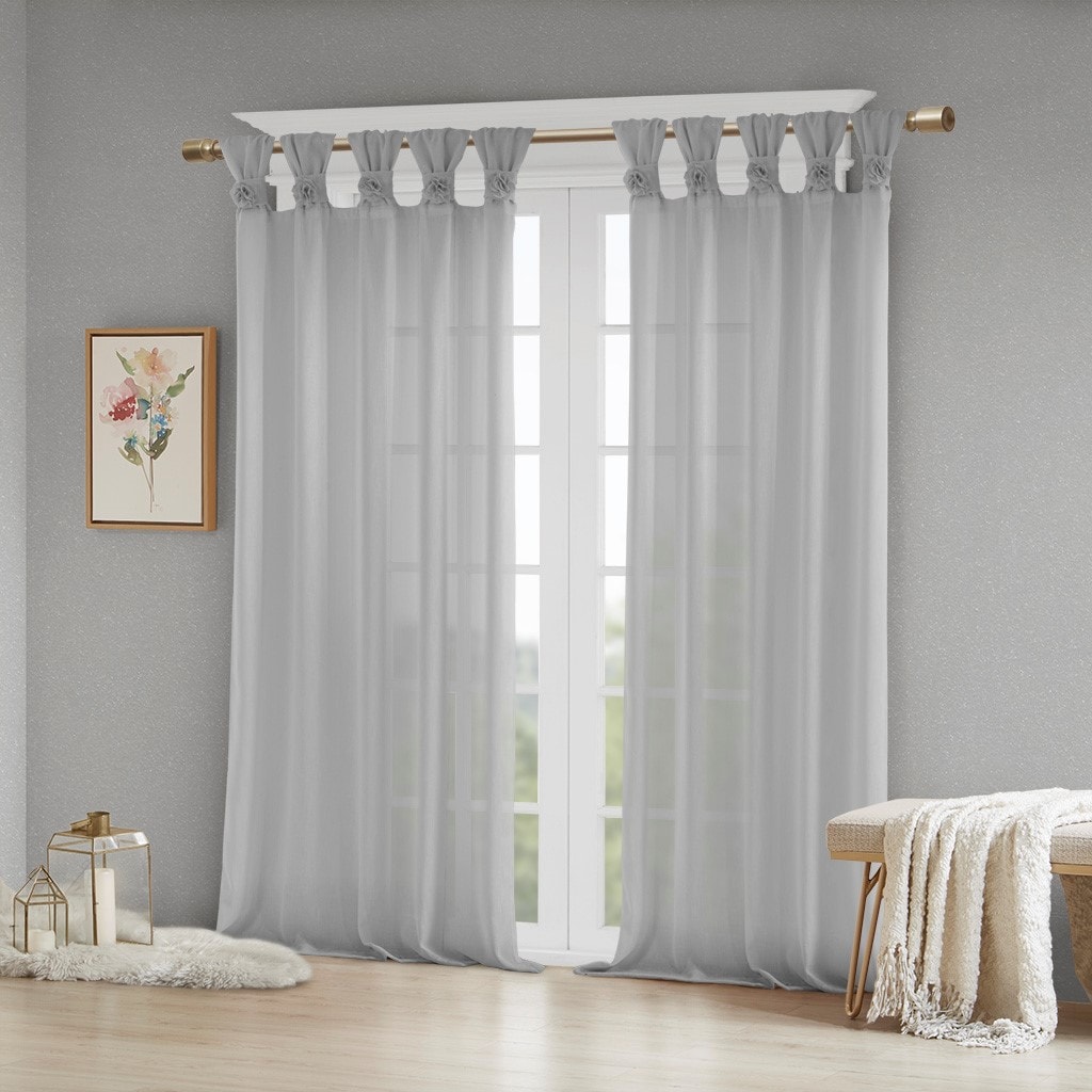 LOVMOR Floral Emb hed Cuff Tab Top Solid Curtain Panel Only 1 Pc Panel ...