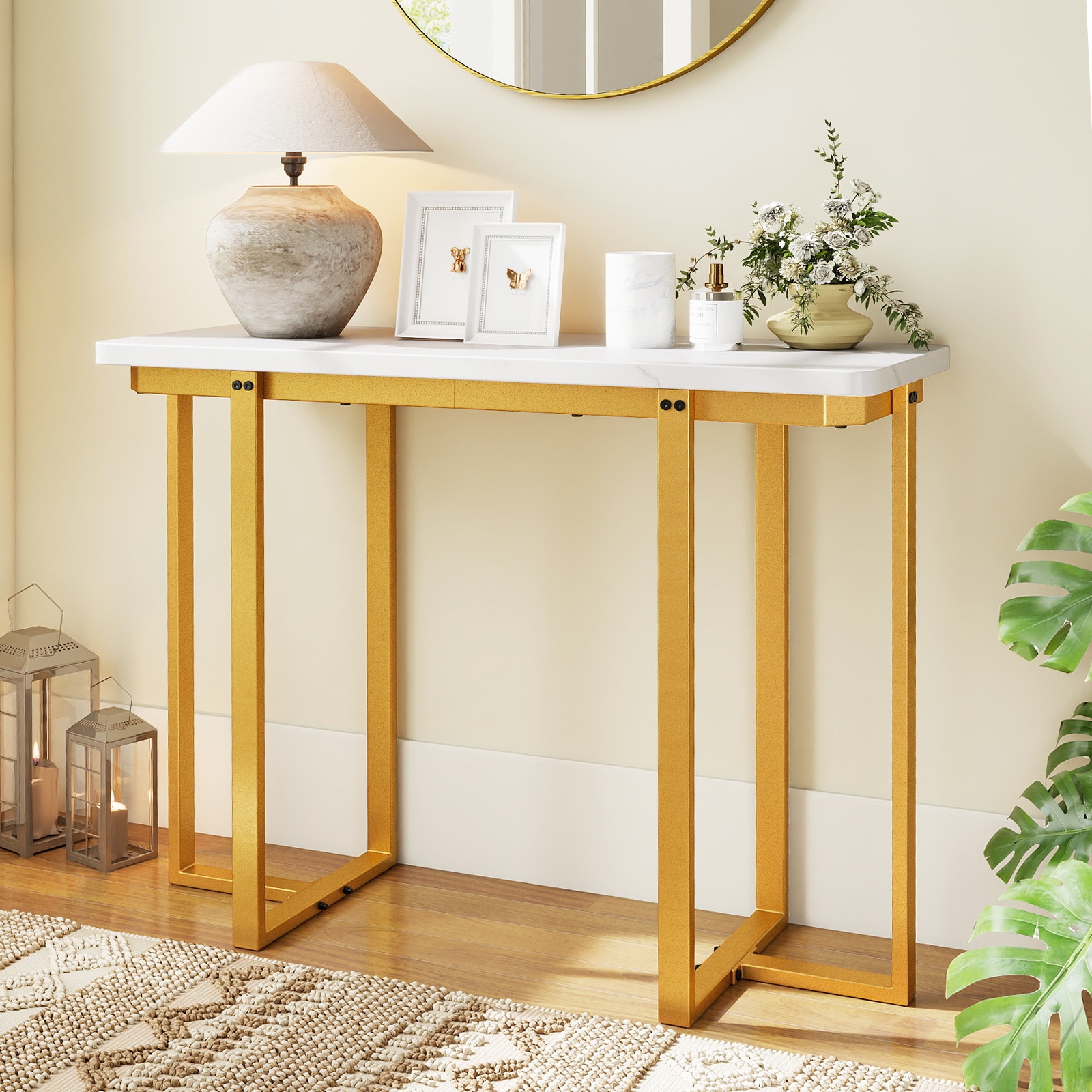 Slickblue Faux Marble Top Console Table (42 Inch) Modern Gold Metal ...
