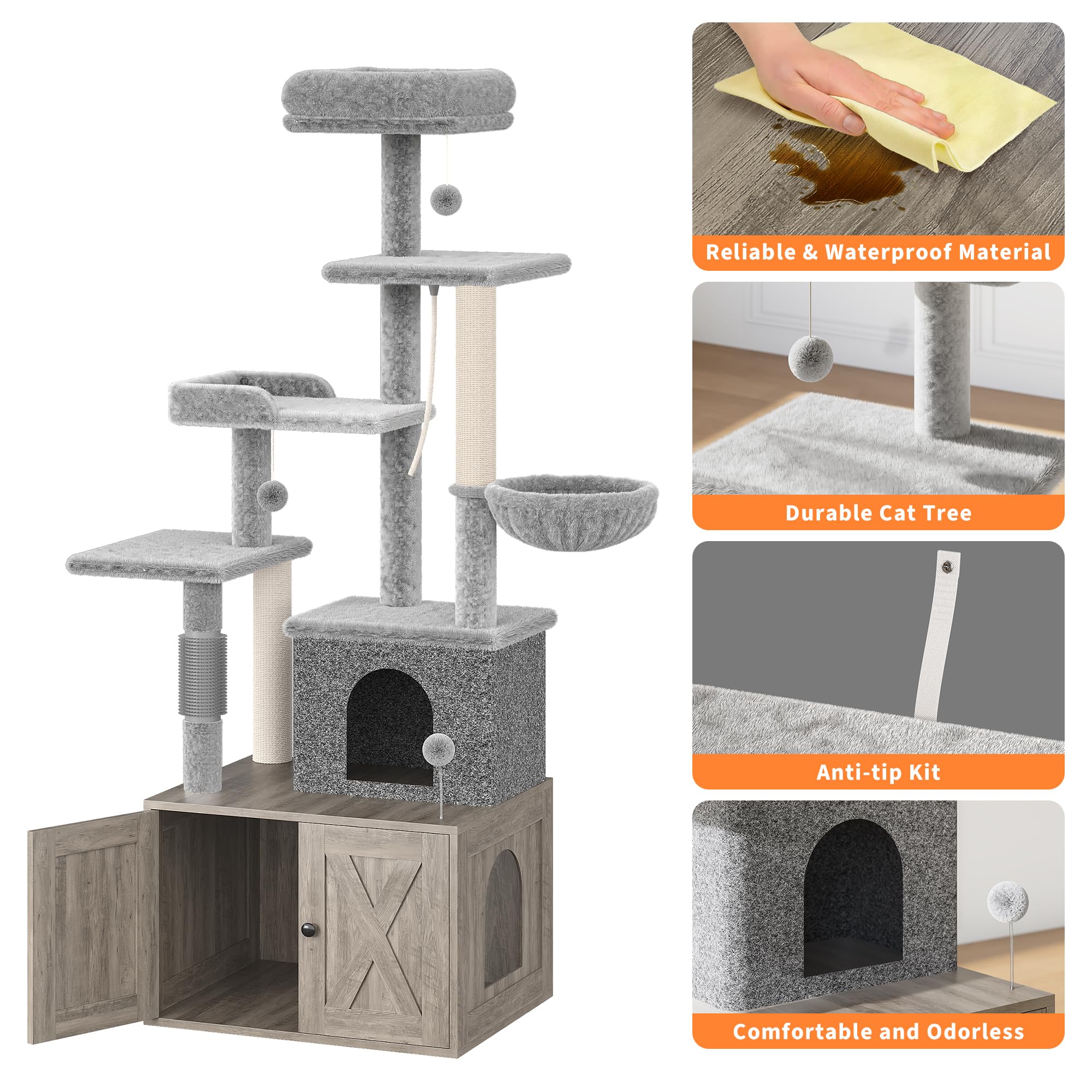 Encore Beets 2 in 1 Cat Tree with Hidden Litter Box Gray for Indoor ...