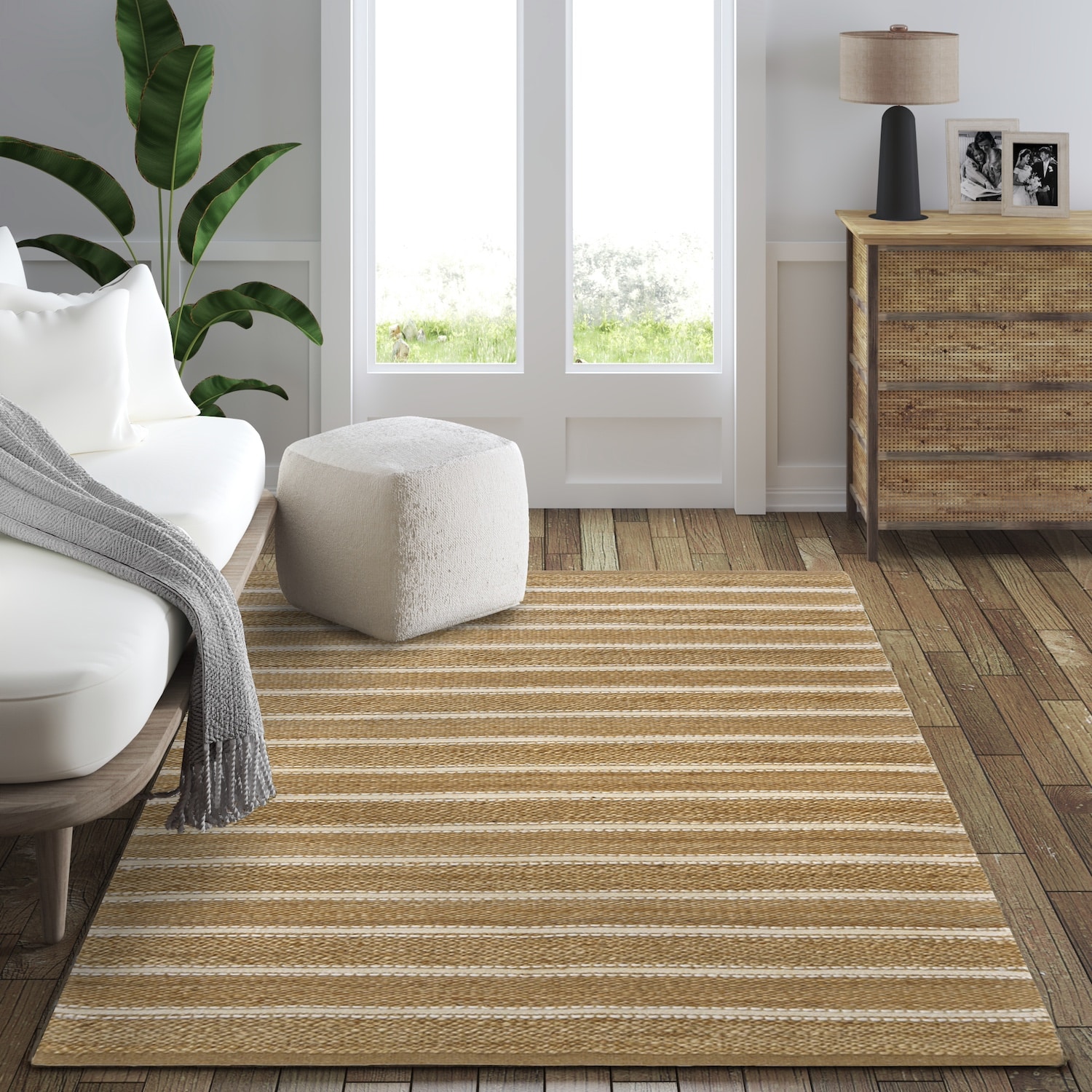 LR Home 9 X 12 (ft) Jute Ivory/Natural Indoor Stripe Coastal Area Rug ...
