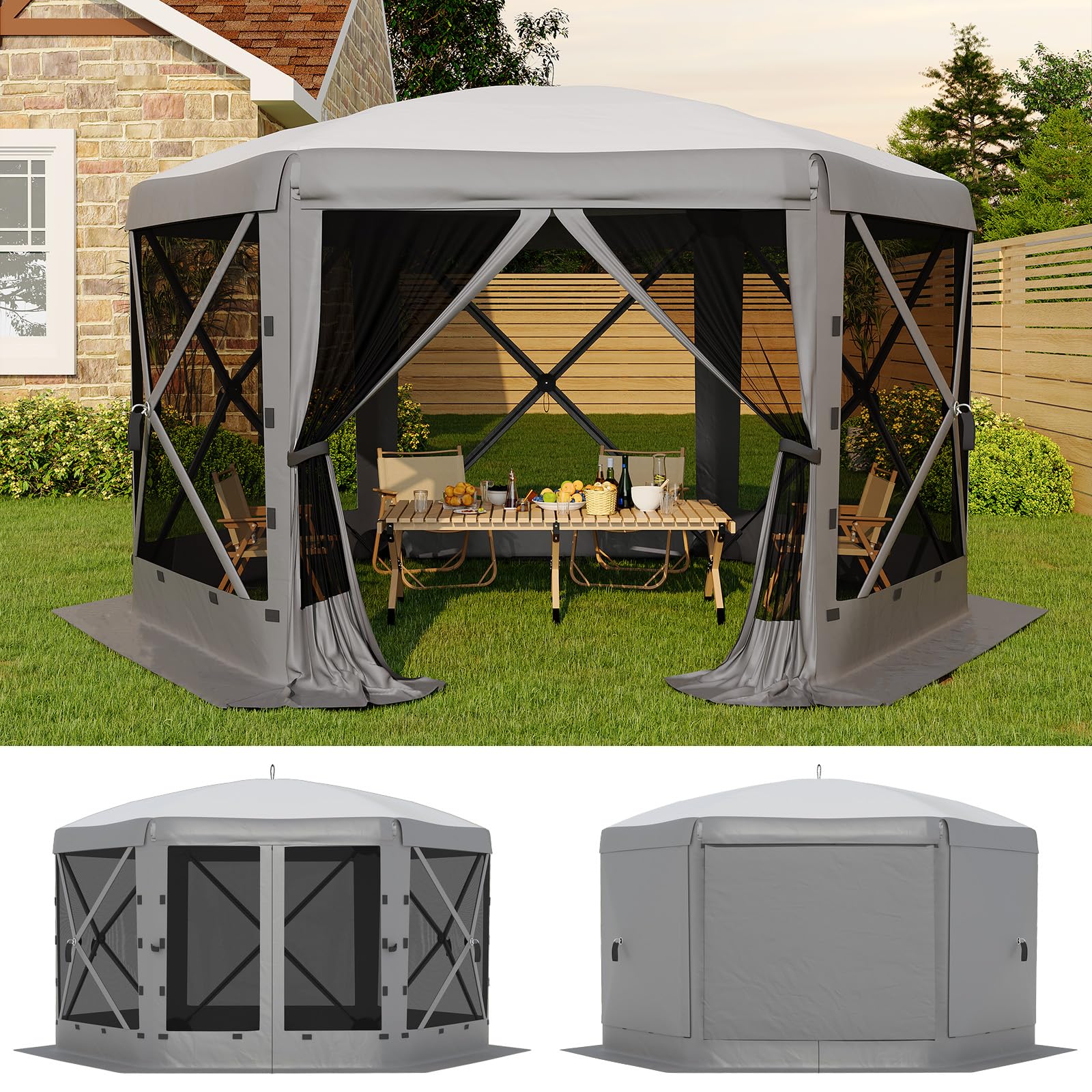 Garvee 13x13FT 6-Sided Pop Up Gazebo Tent One-Push Setup Canopy Tent ...