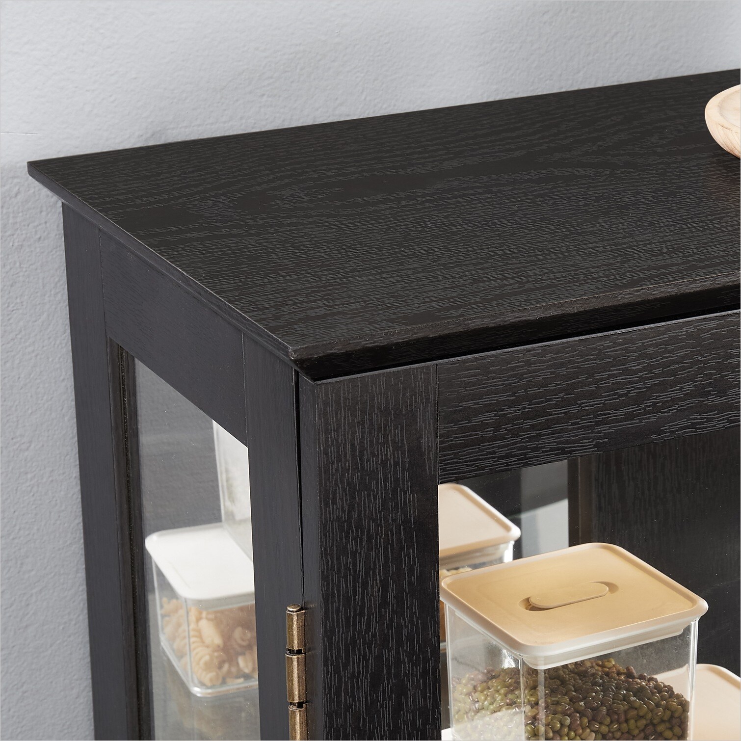 SunJet Deep Black Curio Cabinet with LED Lighting and Glass Doors for ...