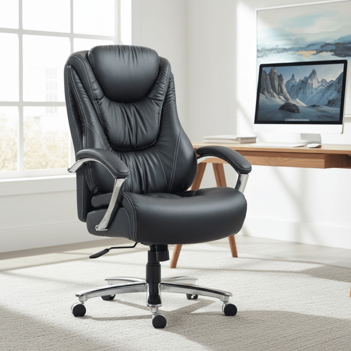 Angel Sar Wide Seat Executive Office Chair with High Back Support Soft ...