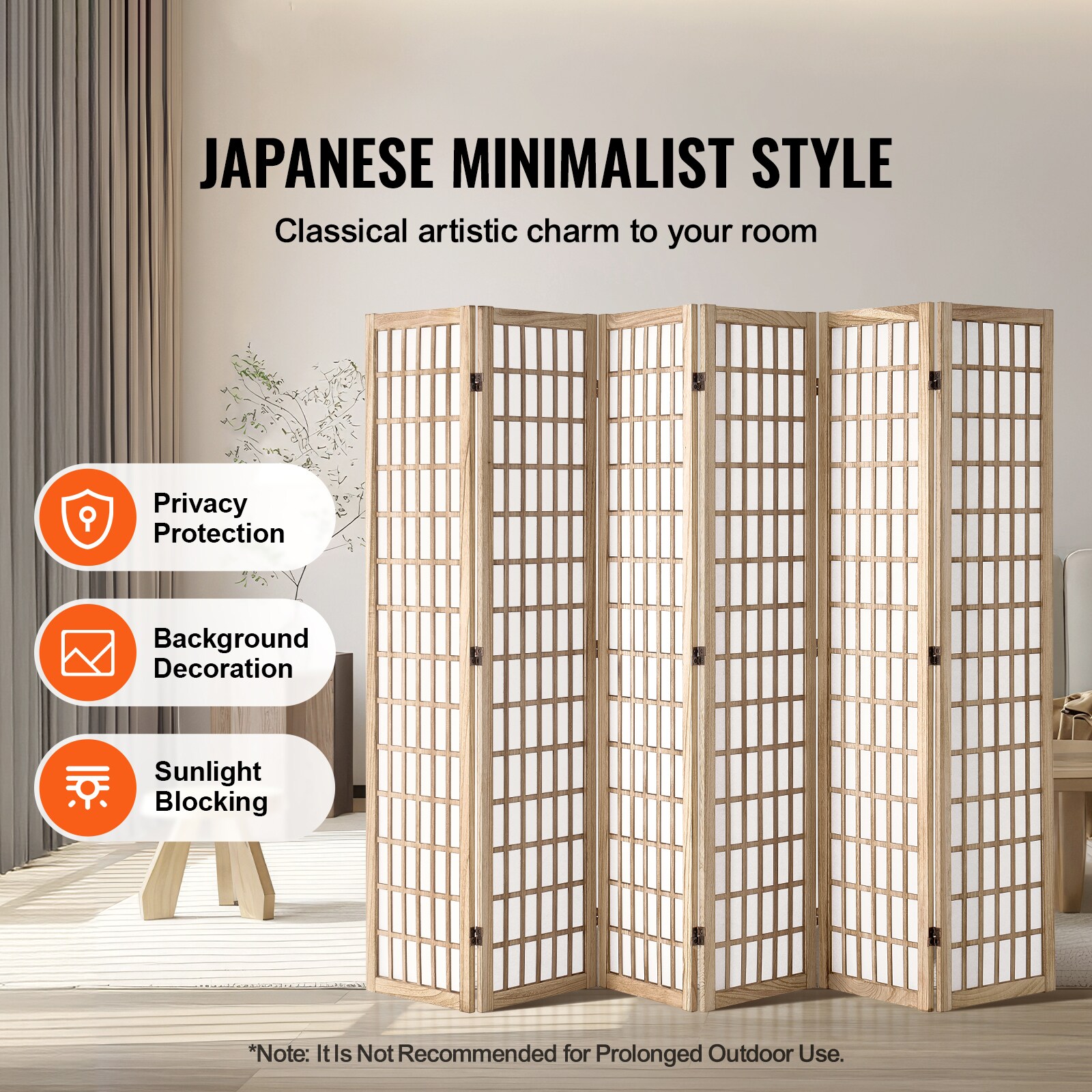 VEVOR Room Divider 6 Panel Japanese Room Divider Wood Folding Privacy ...