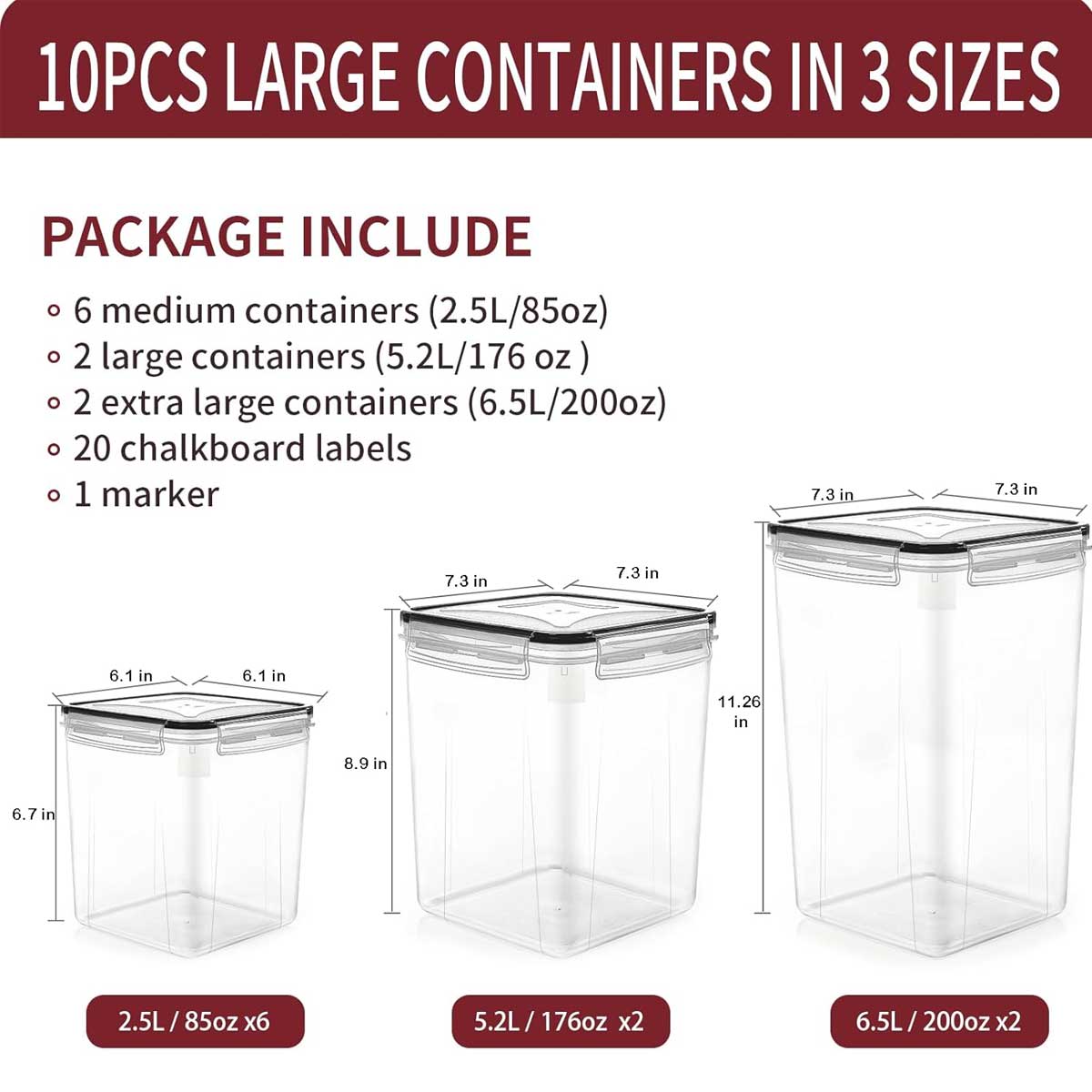 Aoibox 10 Piece Airtight Food Storage Container Set Plastic Cereal ...