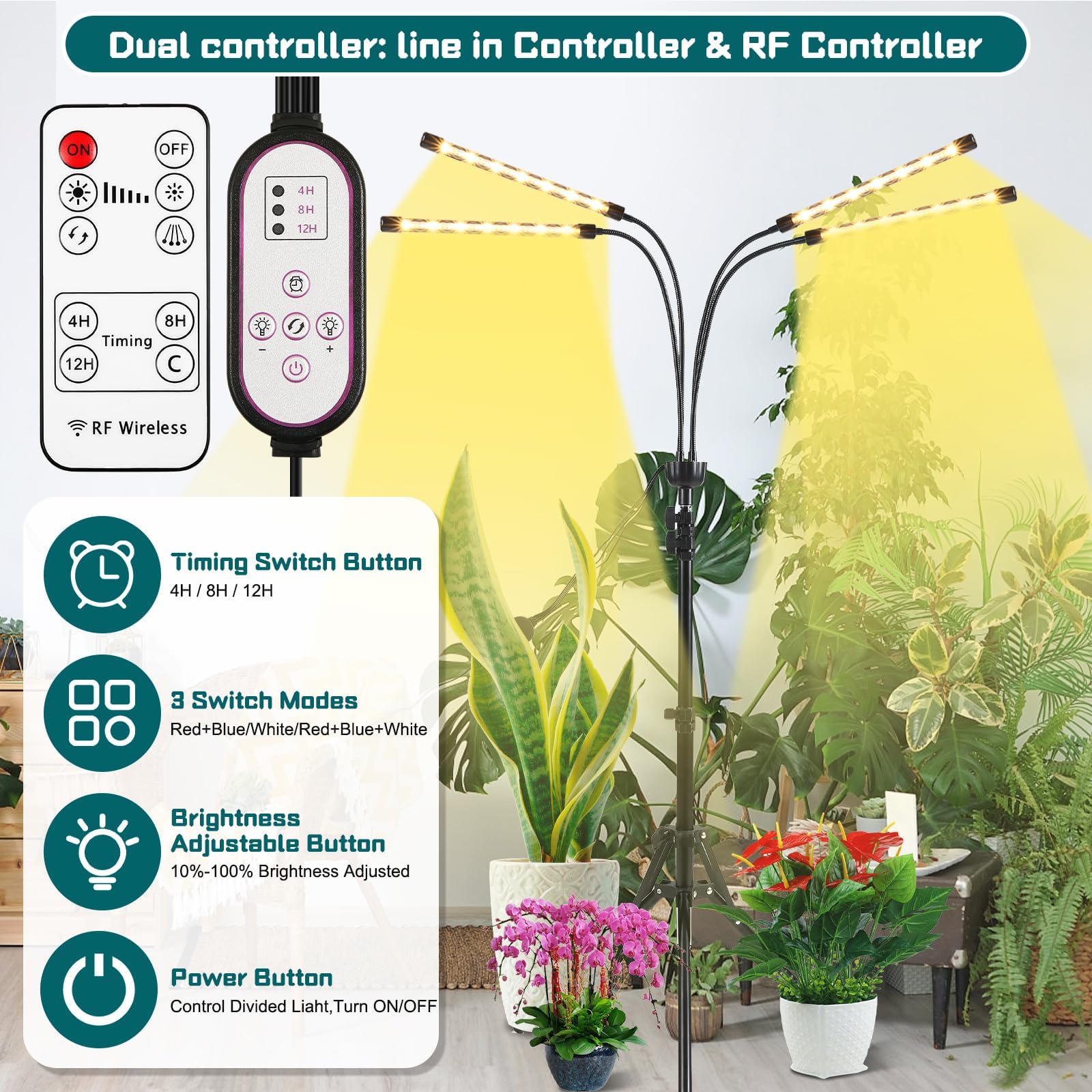 Aoibox grow lights for indoor plants yellow light adjustable tripod ...