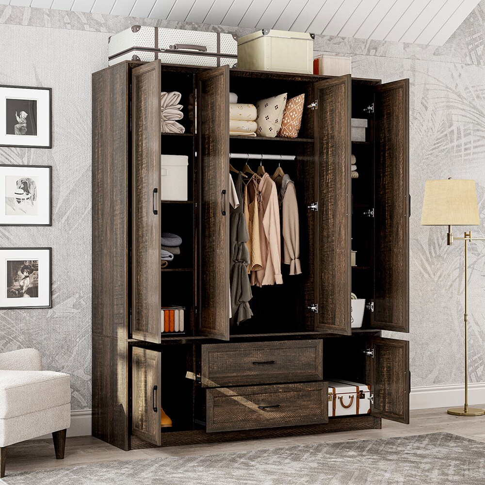 Homsee Large Dark Brown Six Door Wardrobe with Two Central Drawers ...