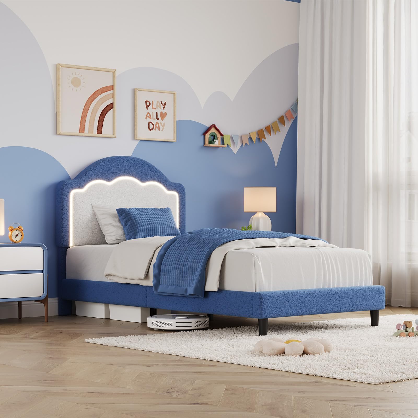 Garvee Twin Size Bed Frame with LED Headboard for Kids Sherpa ...