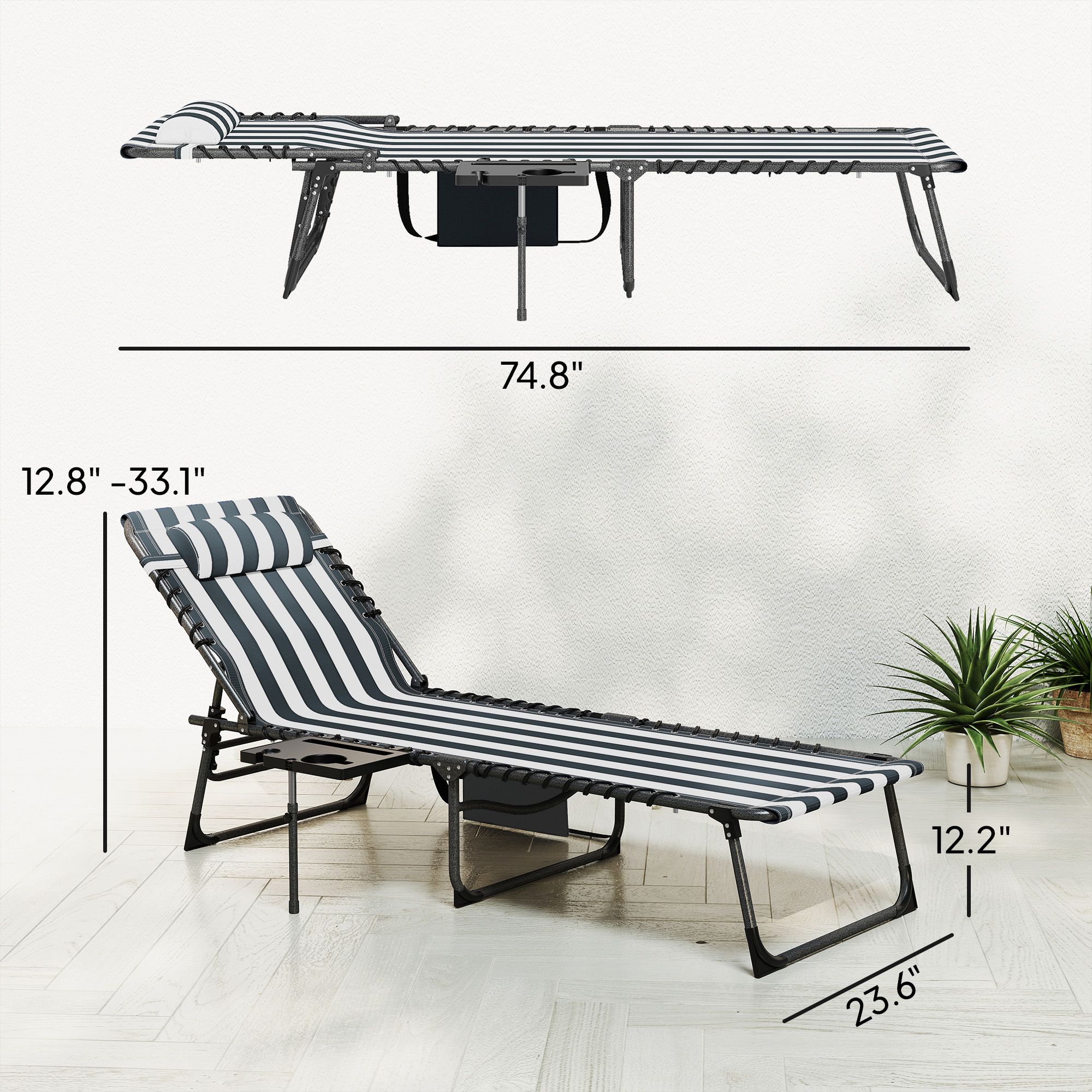 JUSHUA Folding Outdoor Chaise Lounge Chair for Sunbathing with 5 Level ...