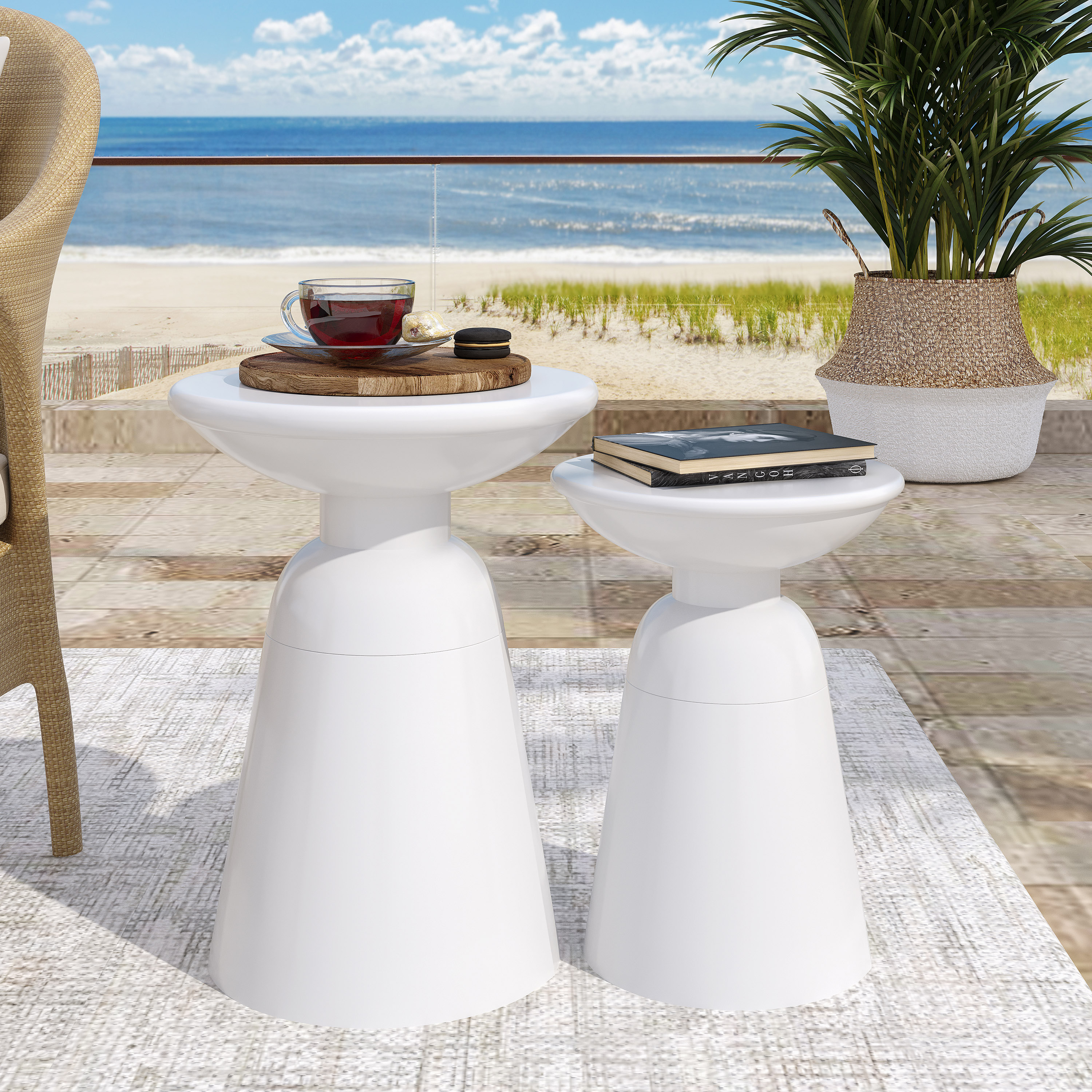Clihome Set of 2 Outdoor Iron Side Tables Round Outdoor End Table 15-in ...