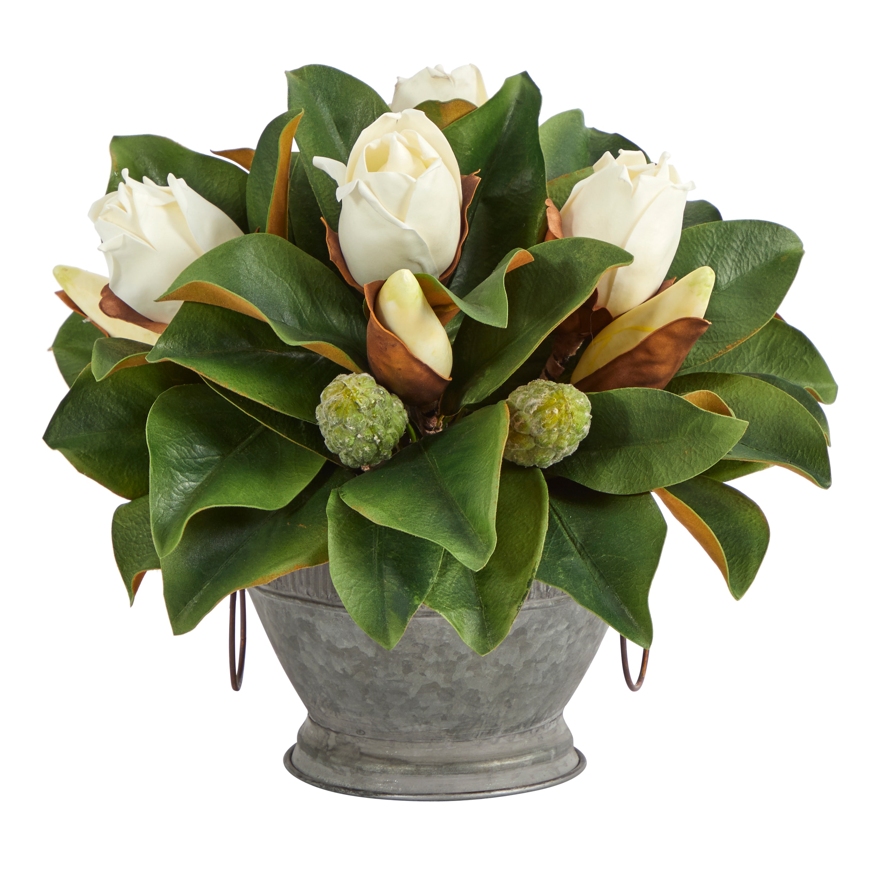 Nearly Natural 13-in Magnolia Artificial Bud Plant in Vintage Bowl with ...