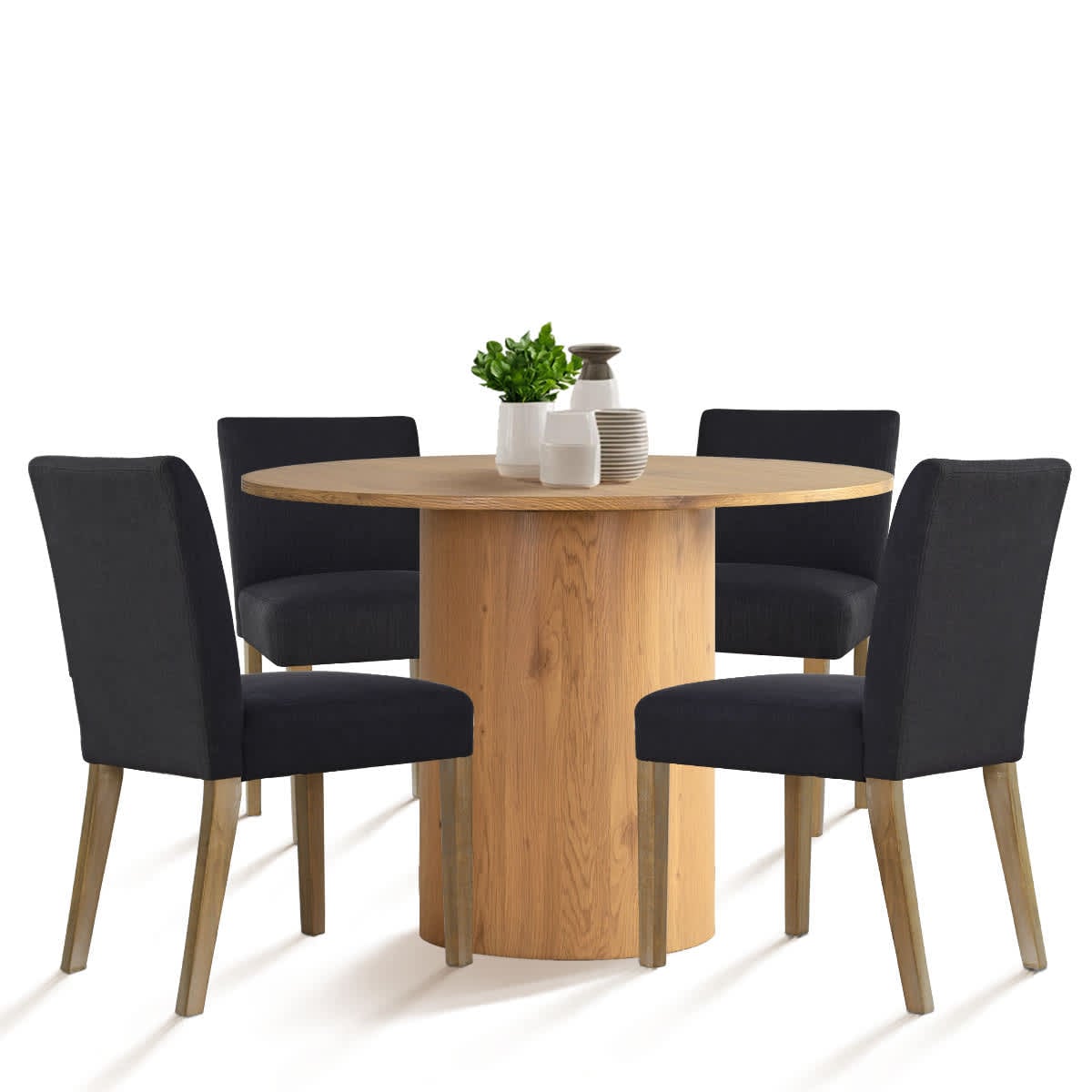 Maison Boucle 5-Piece Round Dining Table Set with Black Upholstered ...