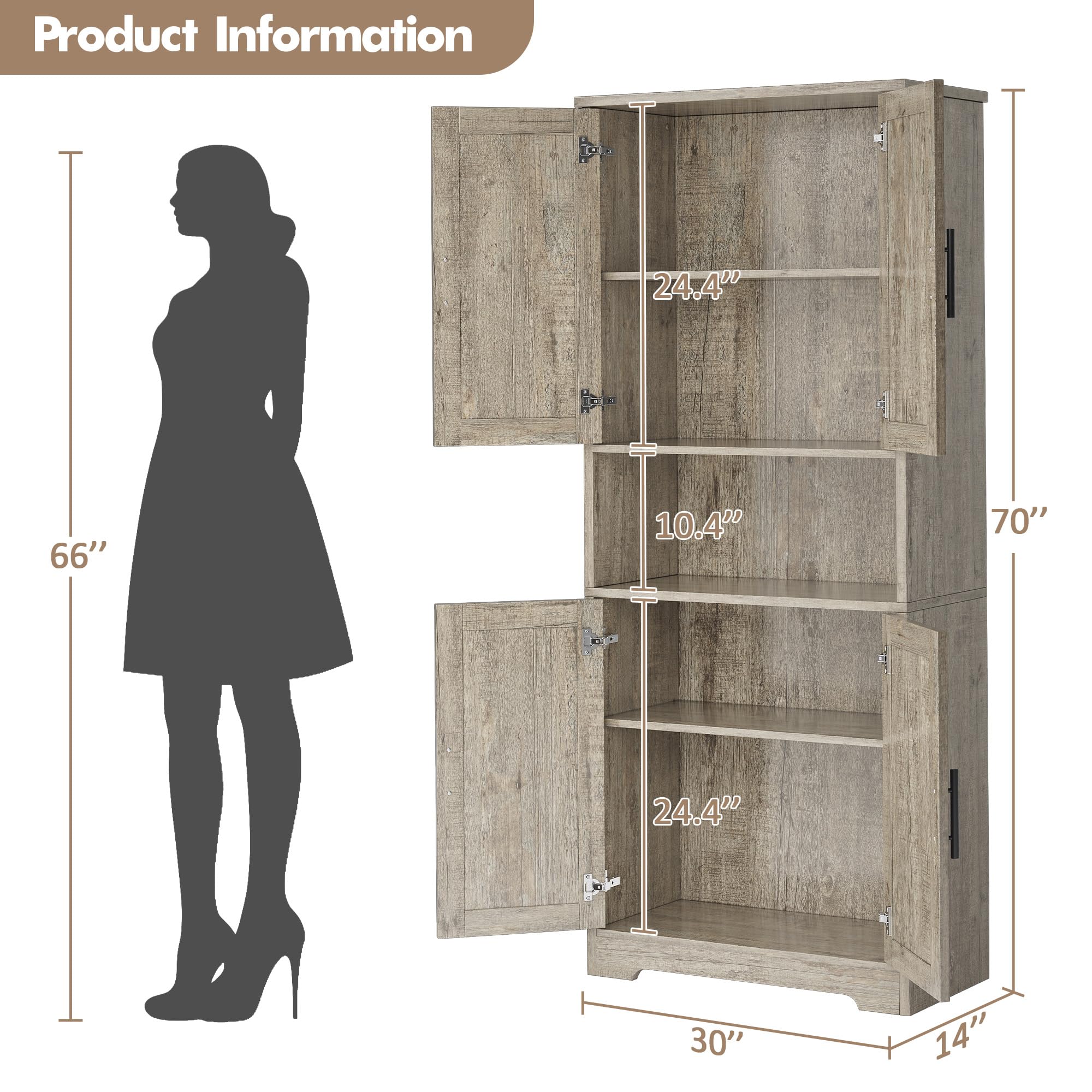 Garvee Kitchen Pantry Cabinet 70in Tall Storage Cabinet with Doors ...